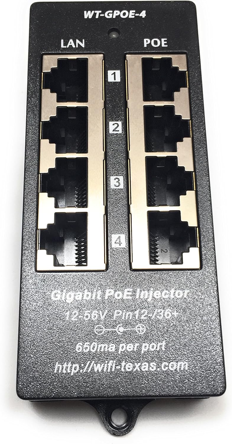 PoE World Gigabit PoE Injector GPOE-4 4 Ports Power Over Ethernet ...