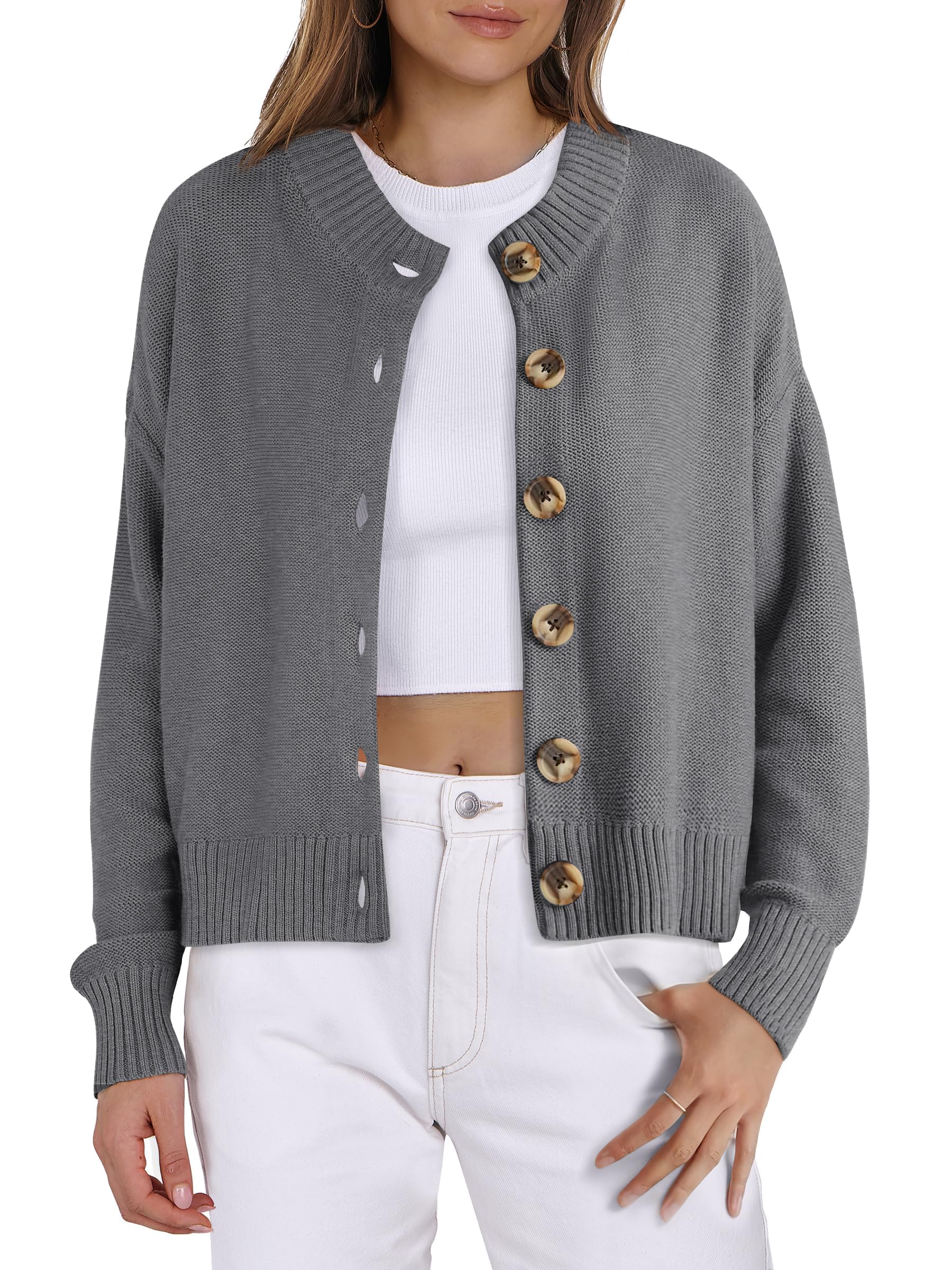 ioiohahaun Women Knit Cardigans Sweater Open Front Button Down Long ...