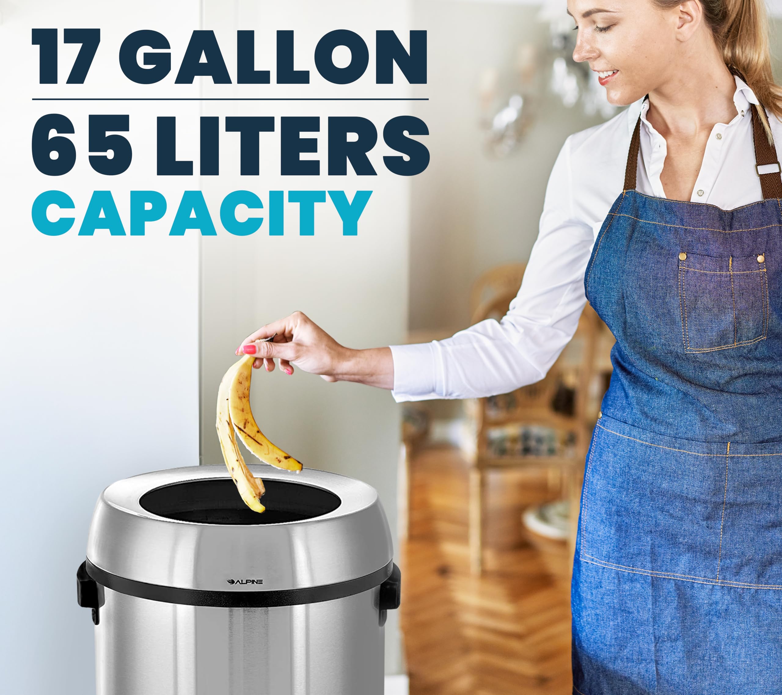 Alpine 17 Gallon Stainless Steel Open Top Trash Can – Commercial-Grade ...