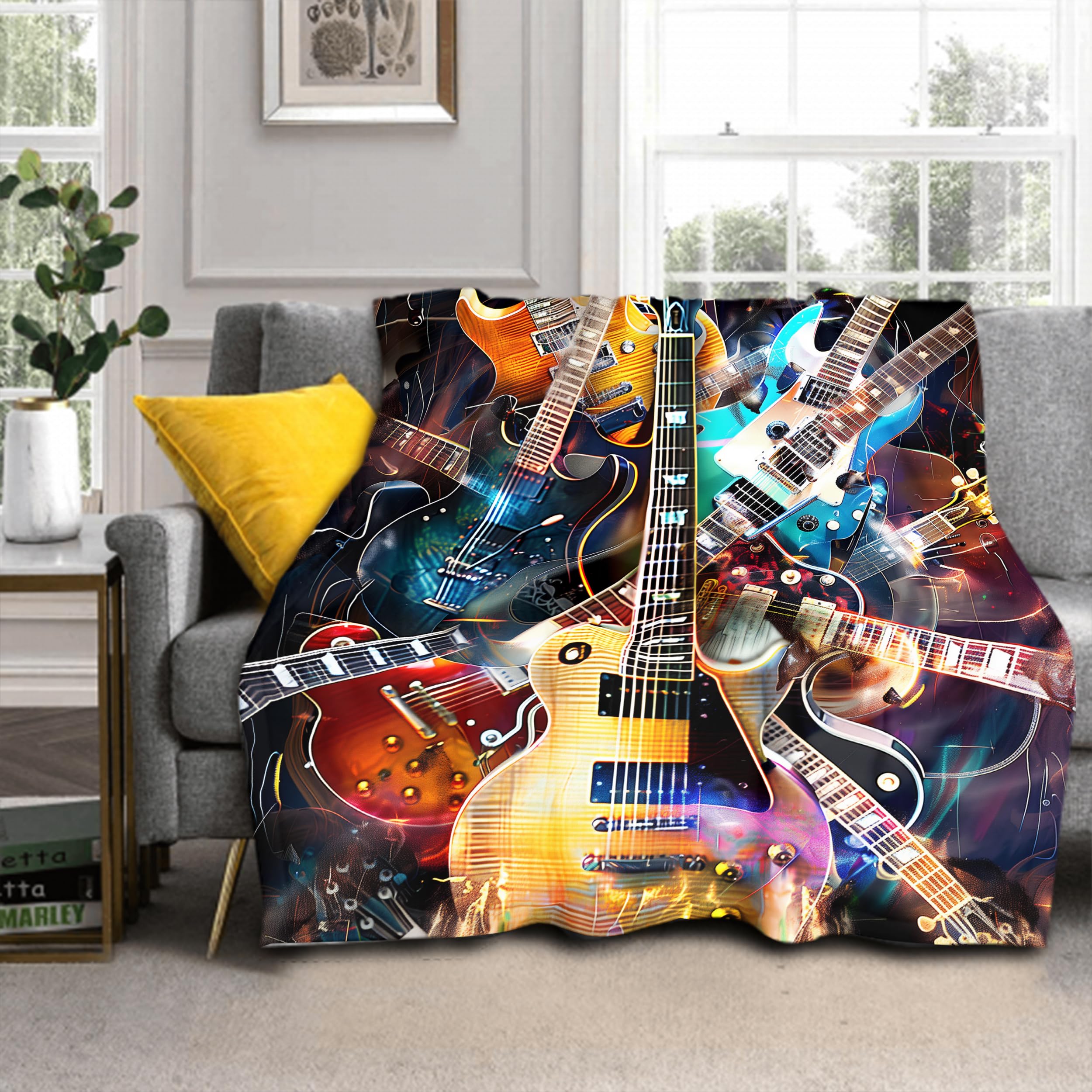 Music Guitar Blanket Soft Flannel Lightweight Rock Instrument Throw ...