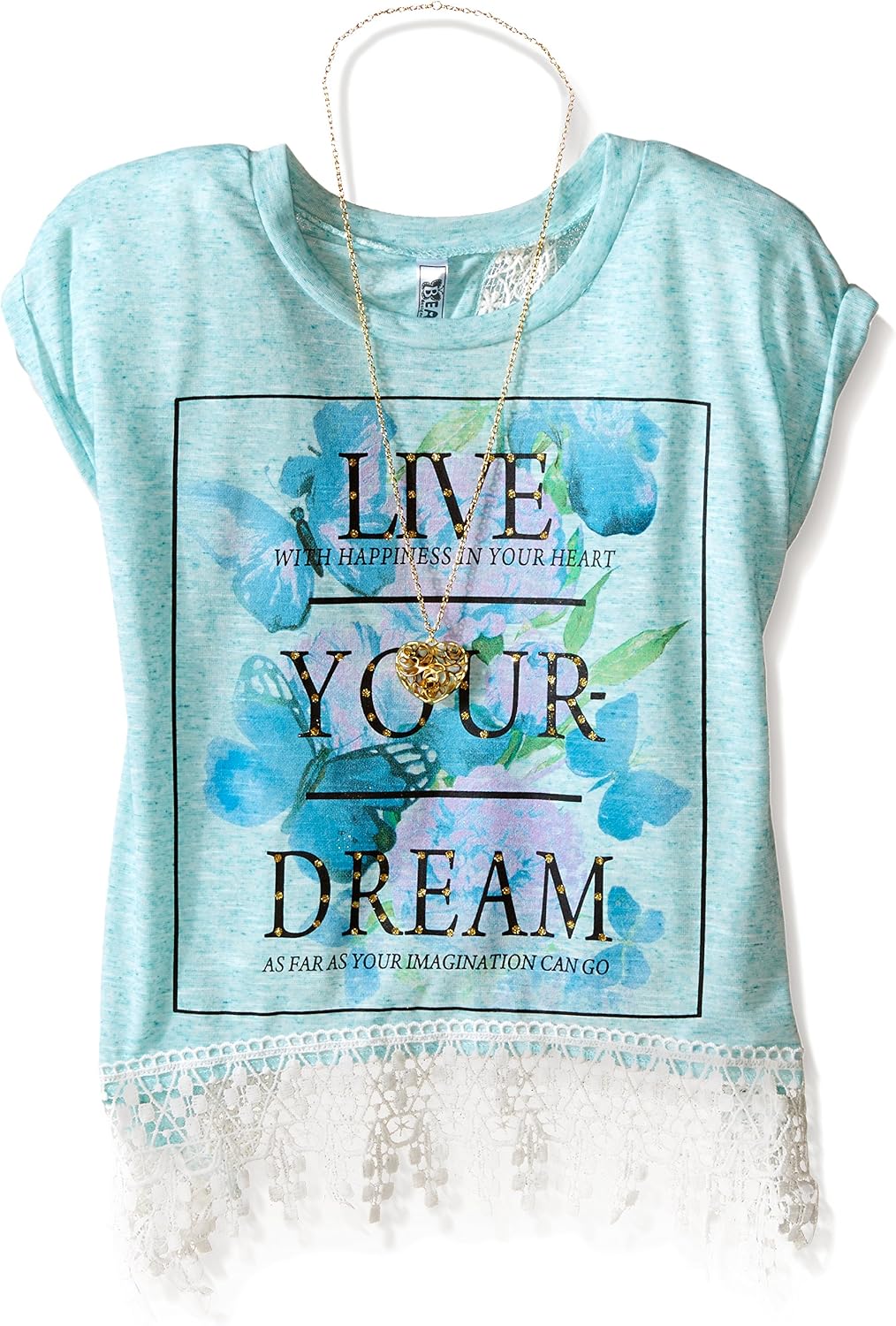 Beautees Big Girls' S/s Top-Dream Scrn W/Lace, Aqua, X-Large : Amazon ...