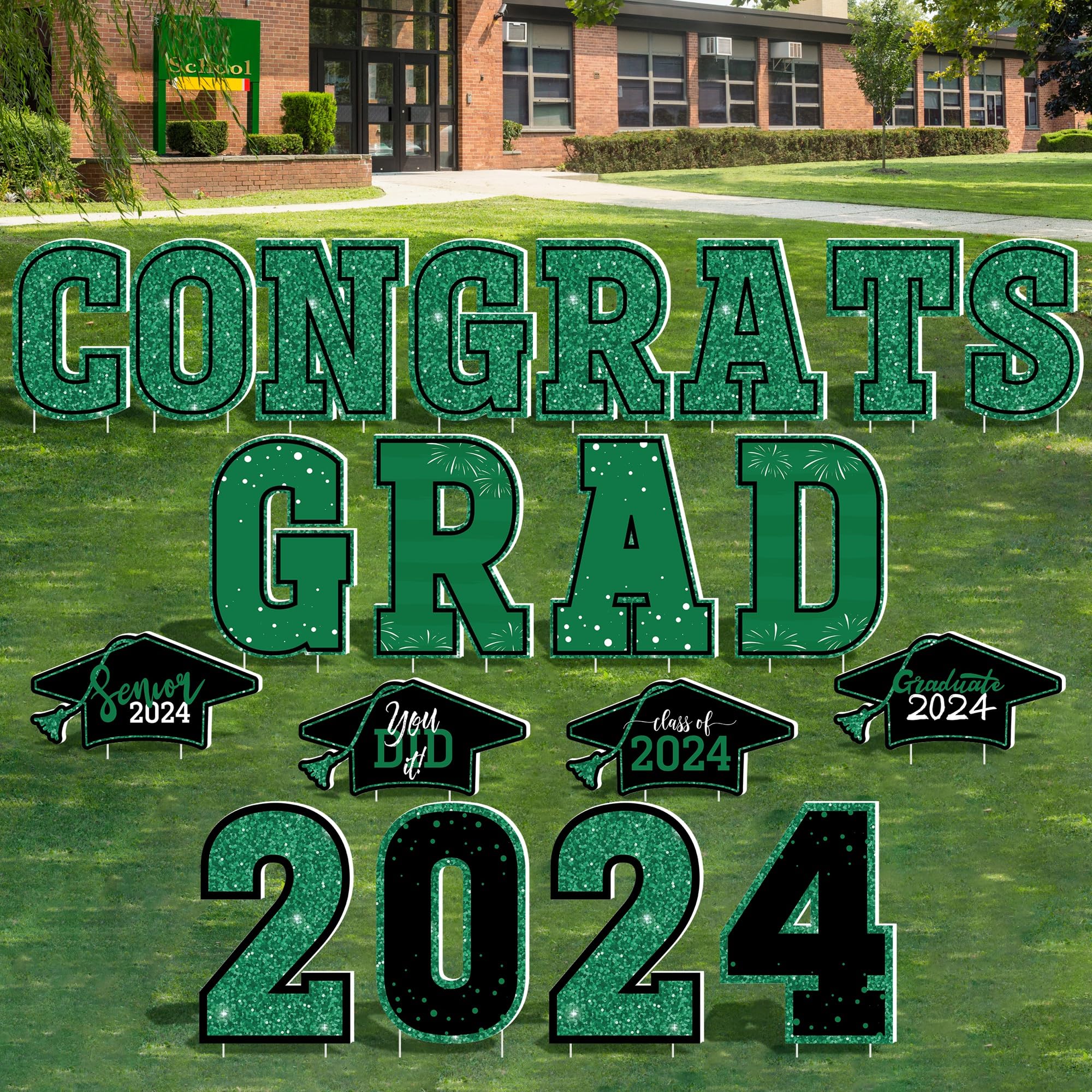 20 PCS Graduation Yard Signs, Green Large Congrats Grad Class of 2024 ...
