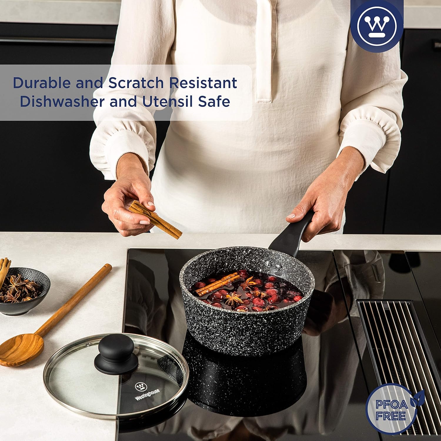 Westinghouse Non Stick Saucepan with Lid – Ø 20 cm Saute Pan for ...