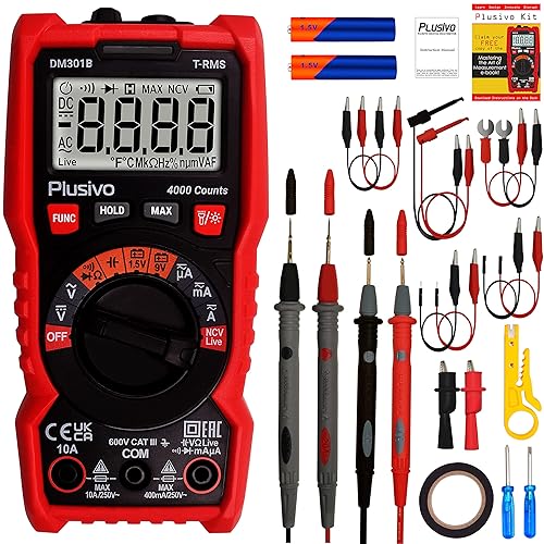 Plusivo Digital Multimeter Tester 2000 Counts AC DC Voltmeter Ohm Volt ...