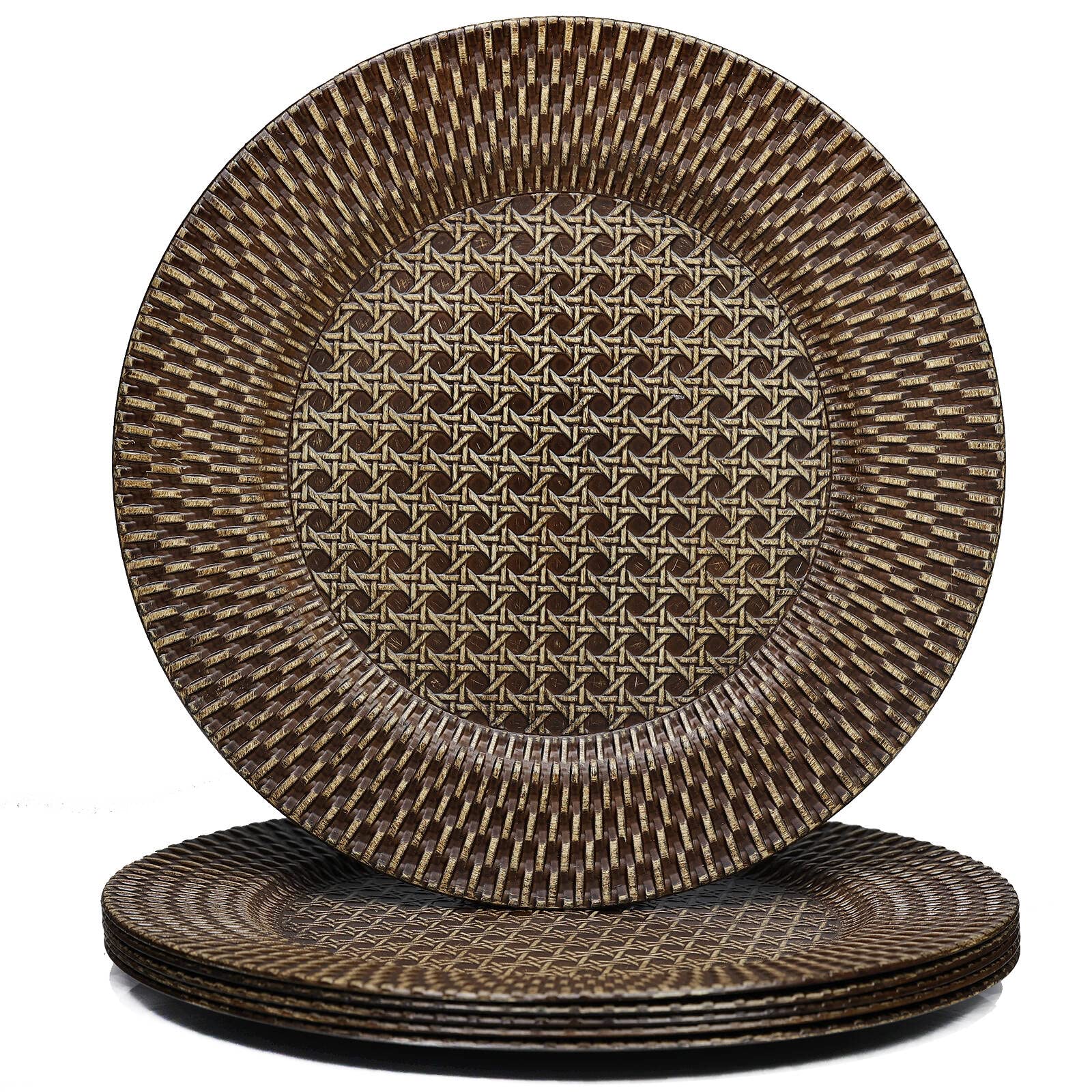 Spsyrine Faux Rattan Rustic Charger Plates, Set of 6 Elegant Round ...