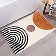 Amazon.com: Abstract Rug Beige Boho Bathroom Mat - White Geometric Bath ...