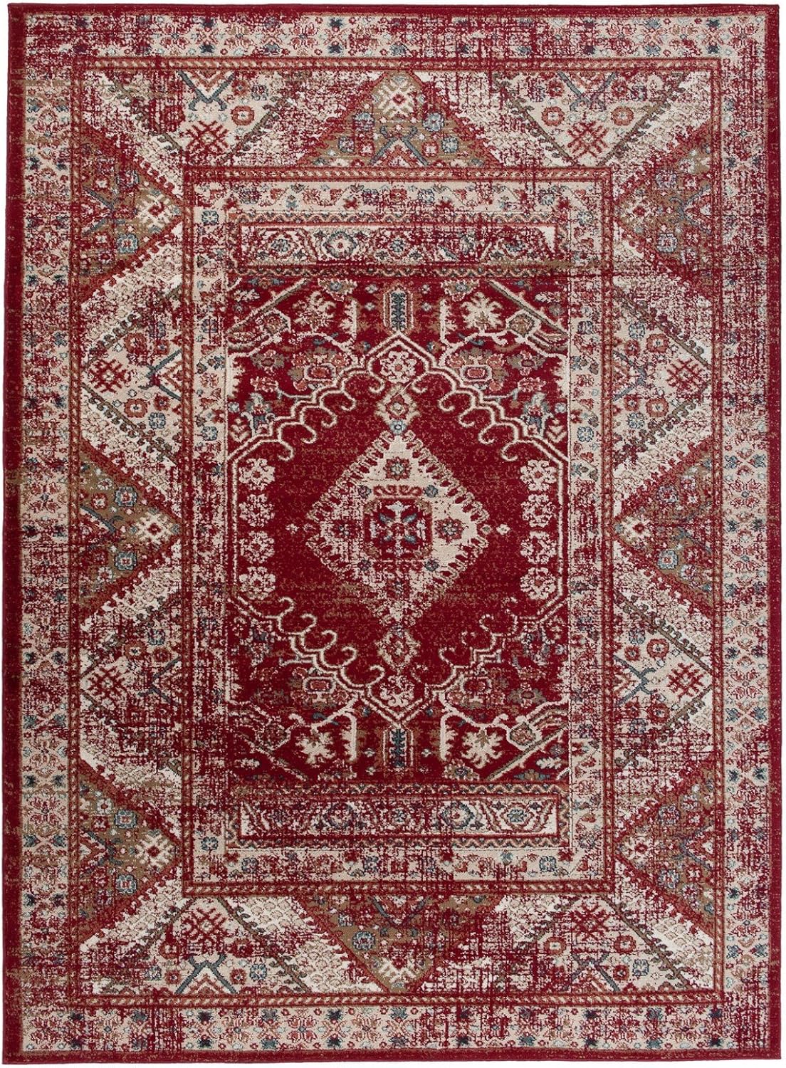 Grand Tapis d'Orient - ROUGE CRÈME - Motif Persan Traditionnel et ...