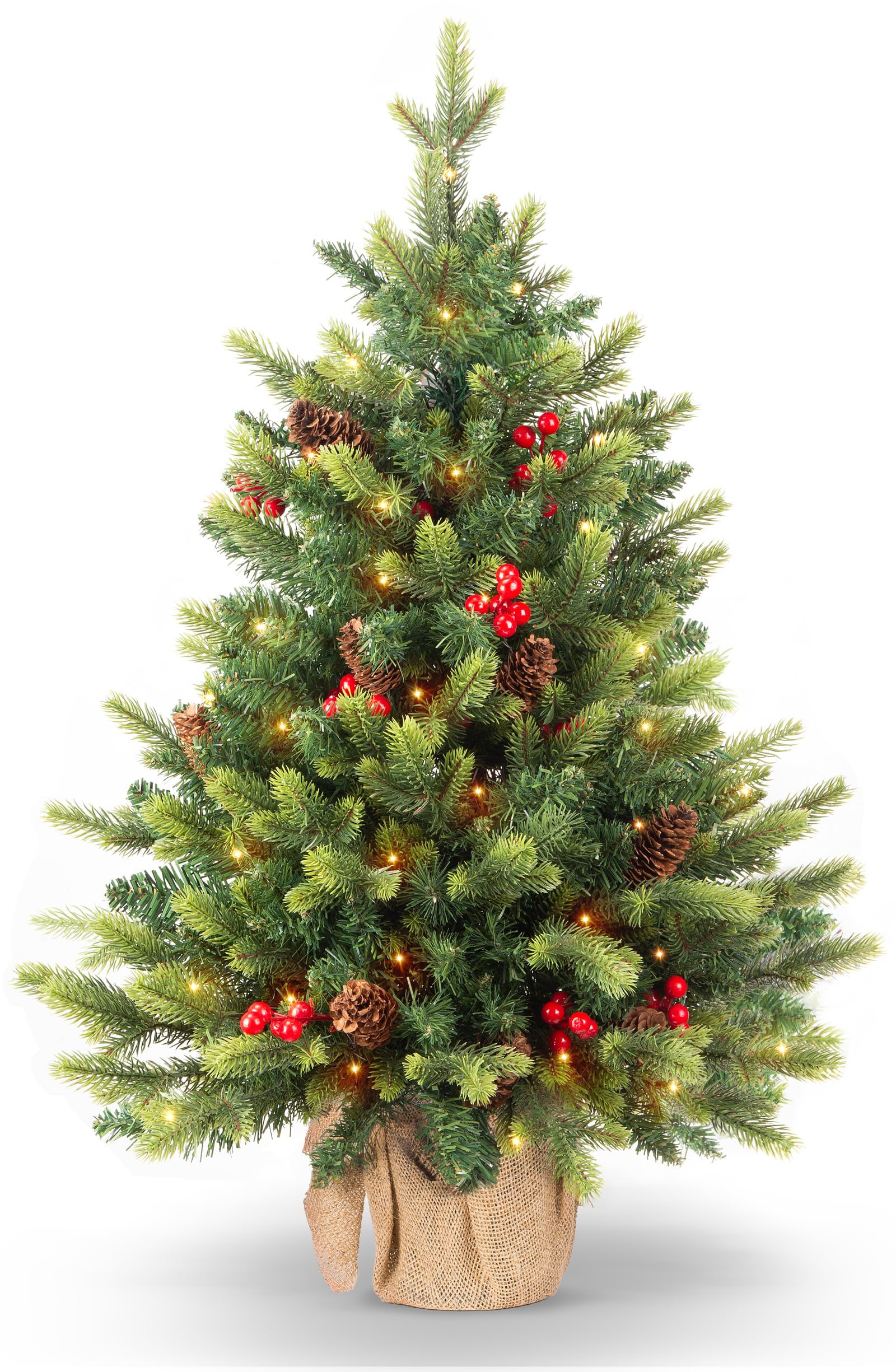 Tigejoy 3ft Pre-Lit Tabletop Christmas Tree, Realistic Green Pine ...