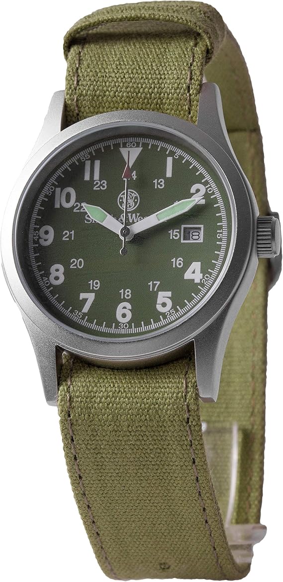 Amazon.com: Smith & Wesson Men's SWW-1464-OD Military Silver-Tone Watch ...