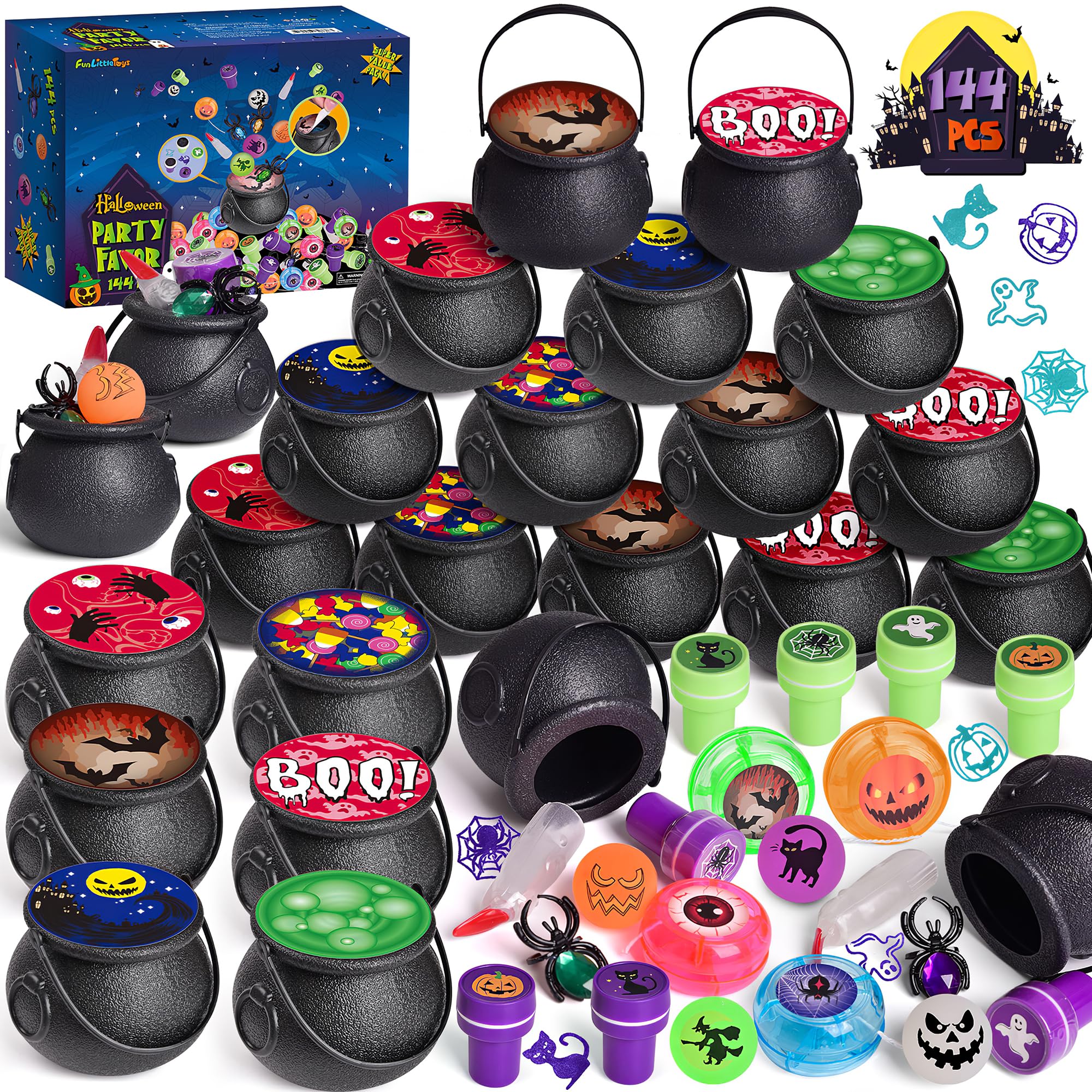 FUN LITTLE TOYS 24 Pack Prefilled Mini Plastic Witch Cauldron, Trick or ...