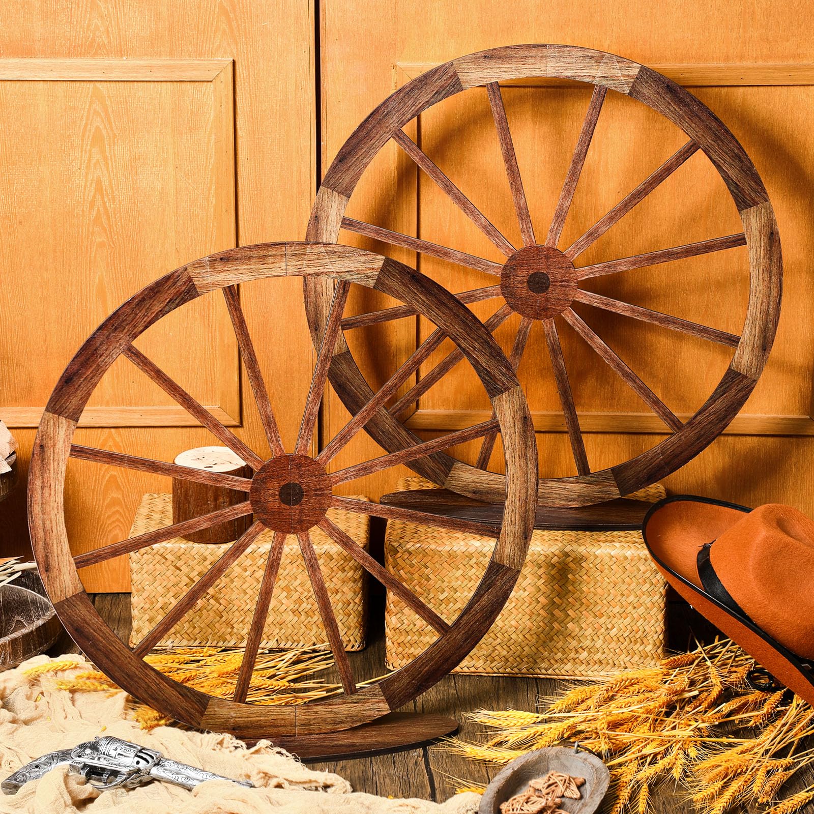 Yousoontic 2 Pcs 24 Inch Wood Wagon Wheel Decor Western Party ...