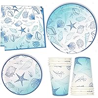 Amazon.com: Starfish and Seashell Party Supplies Tableware Set 24 9 ...