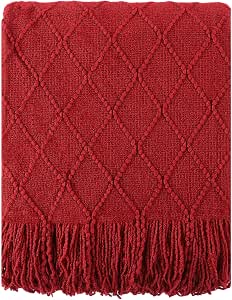 Amazon.com: BATTILO HOME Red Throw Blanket with Fringe Geometric Bed ...
