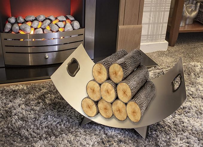 Garden Mile® Fireside Log Holder Curved Silver Companion Set Fireplace ...