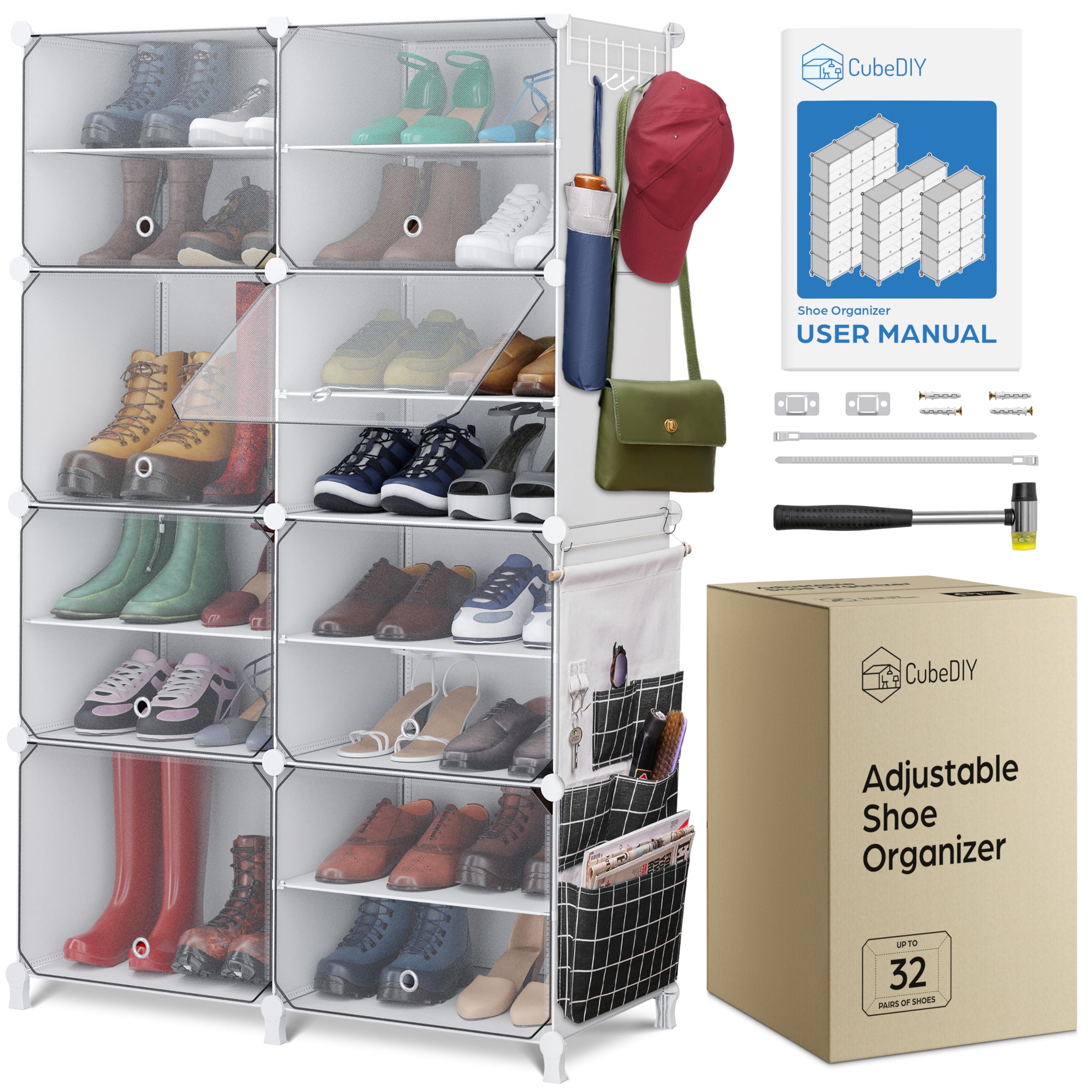 CUBEDIY Shoe Organizer Cabinet Up to 32 Pairs, Shoe Closet-Portable ...