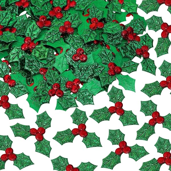 Ornament Filler For Crafts Ceramic Lifesize Holly Sprig With Burgundy ...