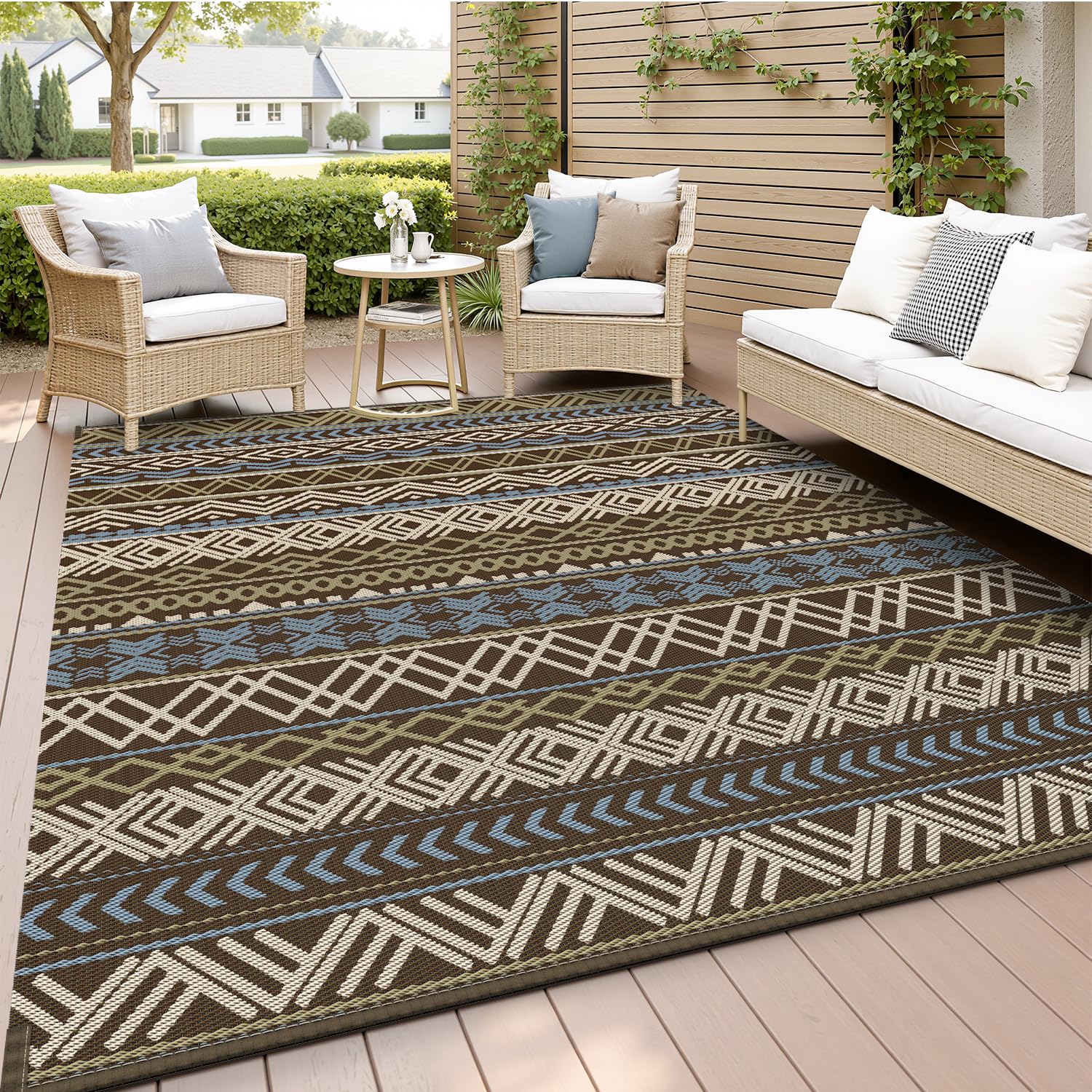 MontVoo Outdoor Rug Carpet 8x10 Waterproof-Patio Rug Mat Reversible RV ...