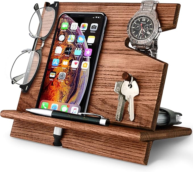 Wooden Cell Phone Stand. Nightstand Charging Dock Plus Watches Holder ...