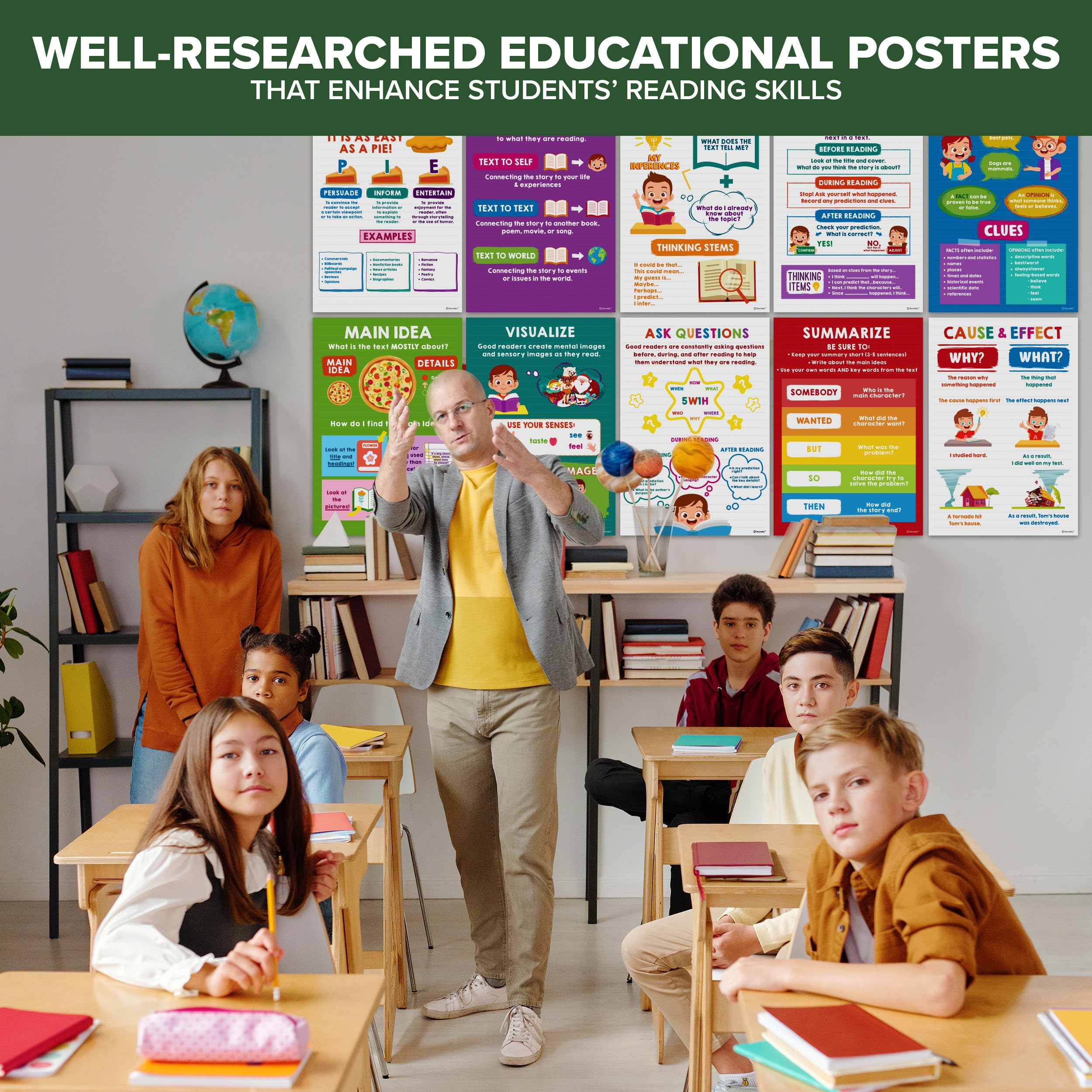 Mua Decorably 12 Reading Comprehension Posters for Classroom, 11x16in ...