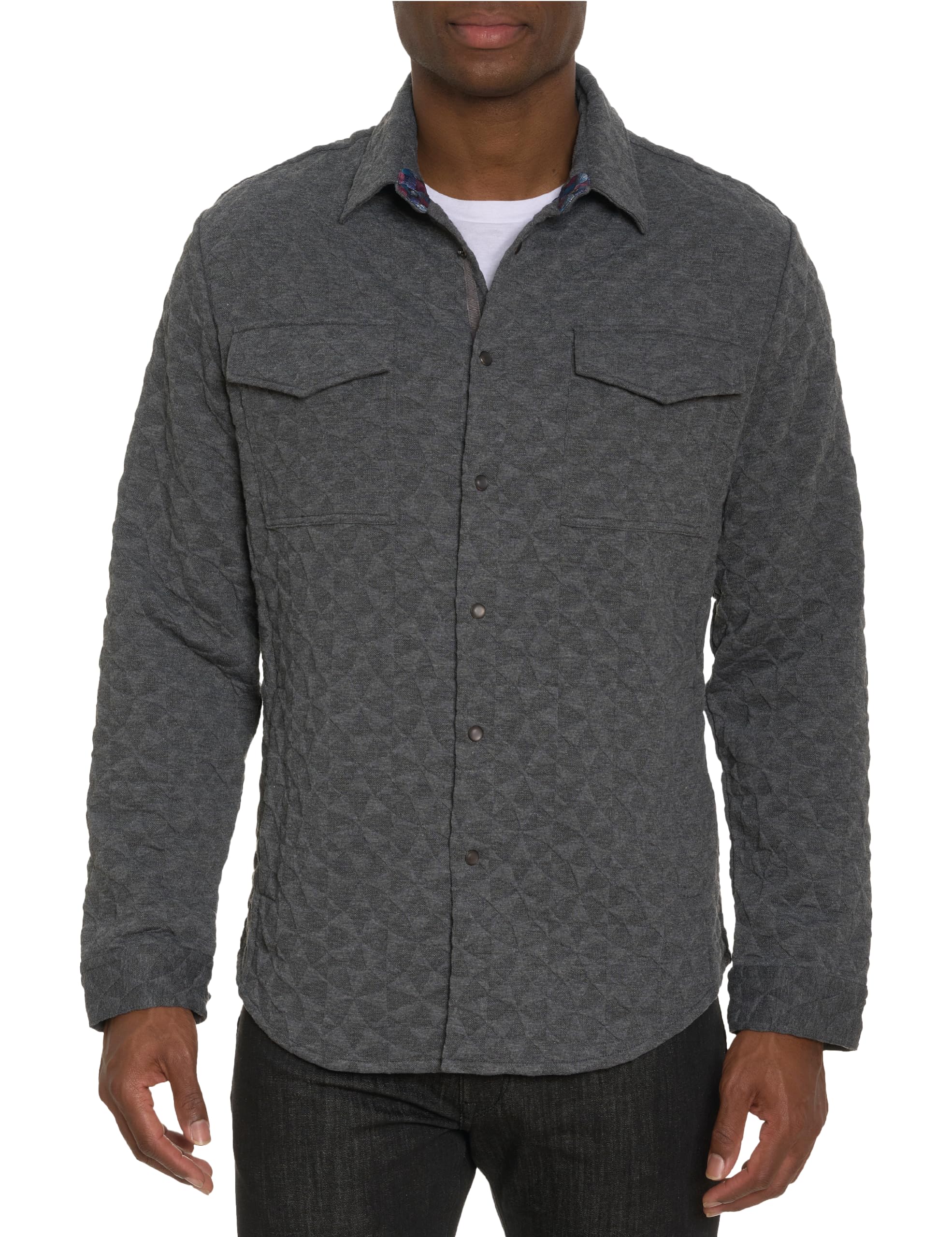 Robert Graham Men’s Brent Long-Sleeve Button-Down Shirt Jacket, Grey ...