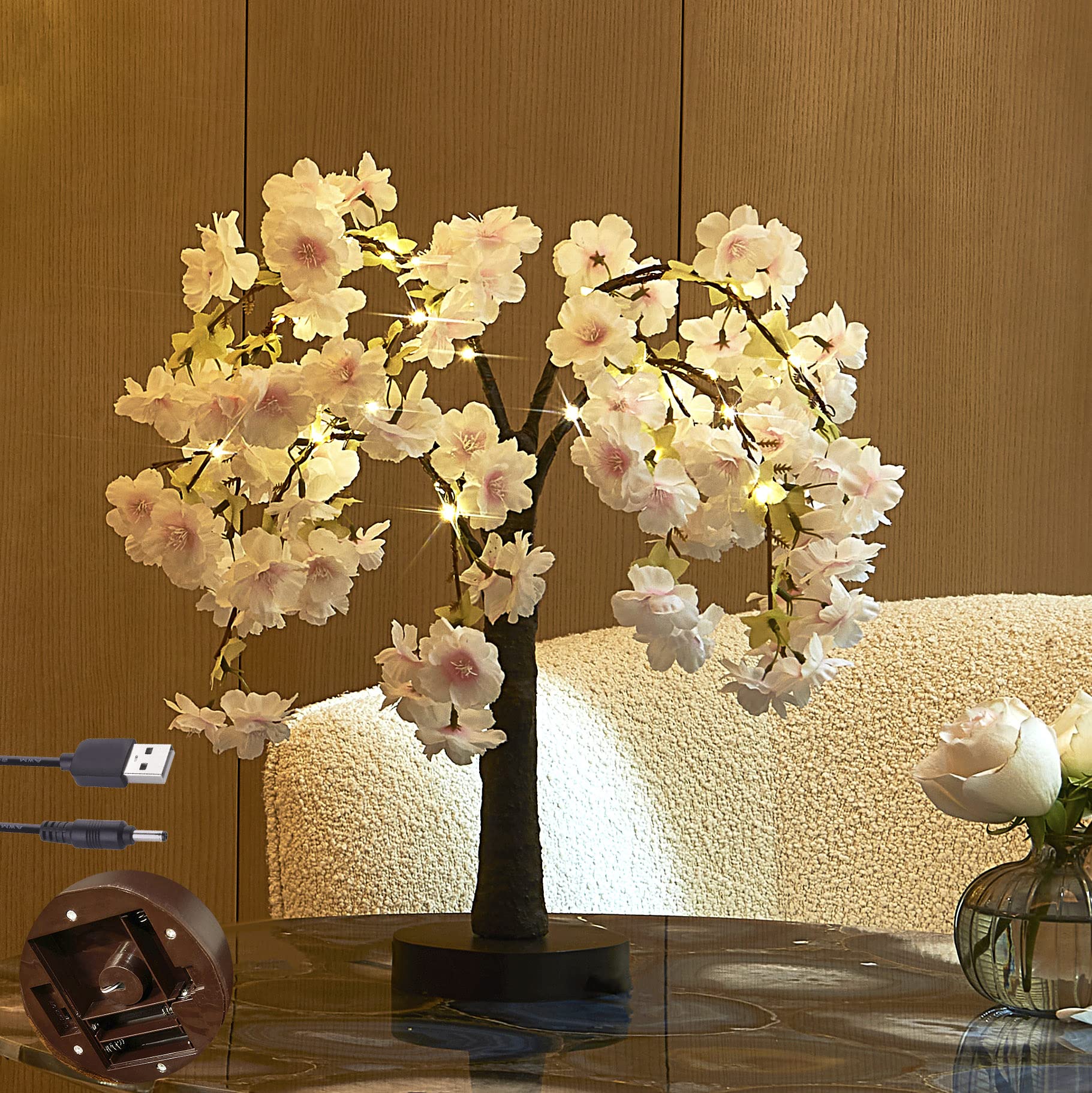LITBLOOM Lighted Cherry Blossom Tree Pink 18IN 40 LED with Timer ...