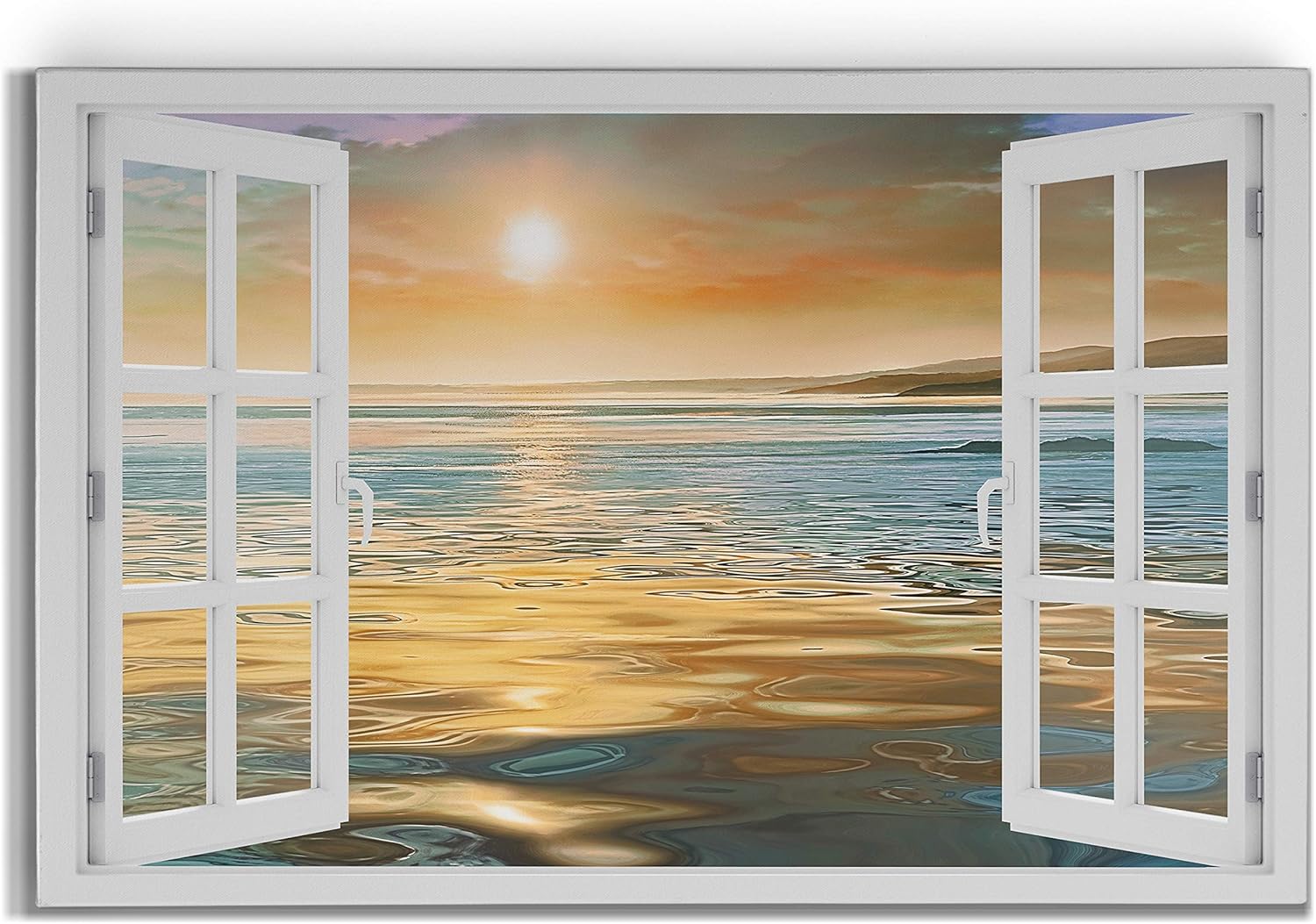 Amazon.com: Window Look Out View With Peaceful Ocean Sunset Seascape ...
