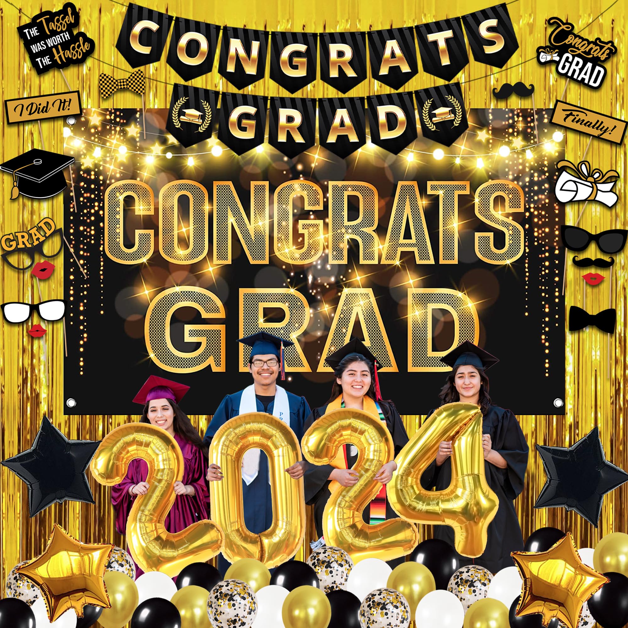 KatchOn, Black and Gold Graduation Decorations Class of 2024 - Huge ...