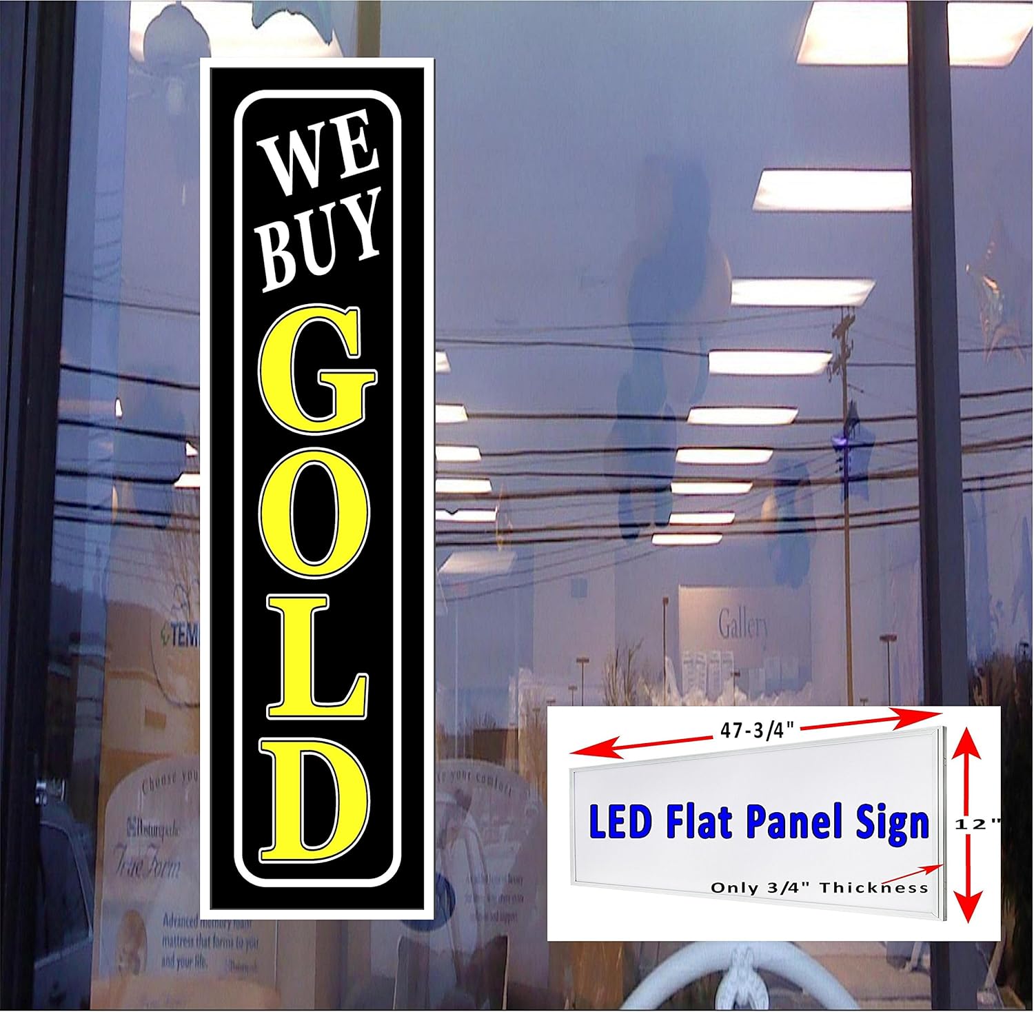 Amazon.com: LED flat panel light box Sign WE BUY GOLD 48"x12" window ...
