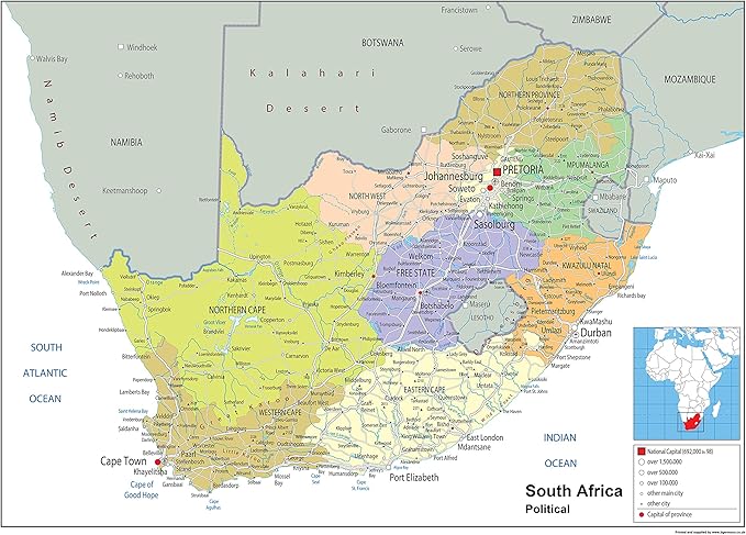 South Africa Political Map - Paper Laminated (A1 Size 59.4 x 84.1 cm ...