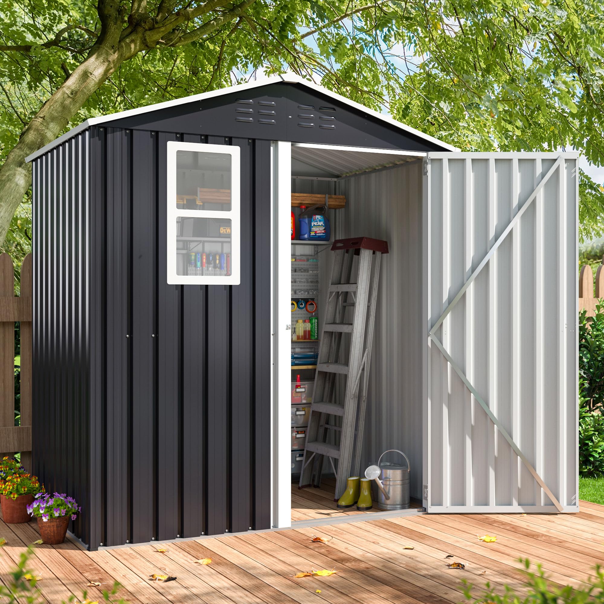 DAUSOLA 6x4 FT Outdoor Storage Shed, Metal Garden Tool Shed with ...