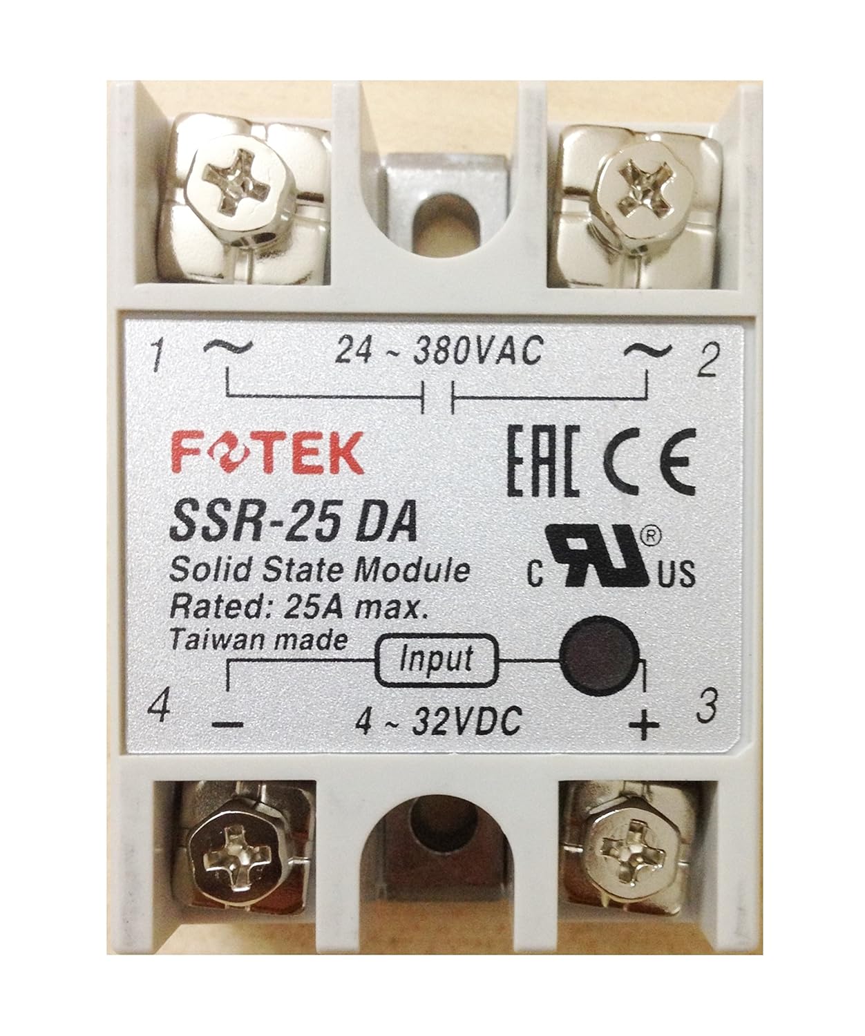 Fotek SSR-25DA SSR-25 DA relé de estado sólido 25A, entrada 4-32VDC, carga de salida 25A a 24 ...