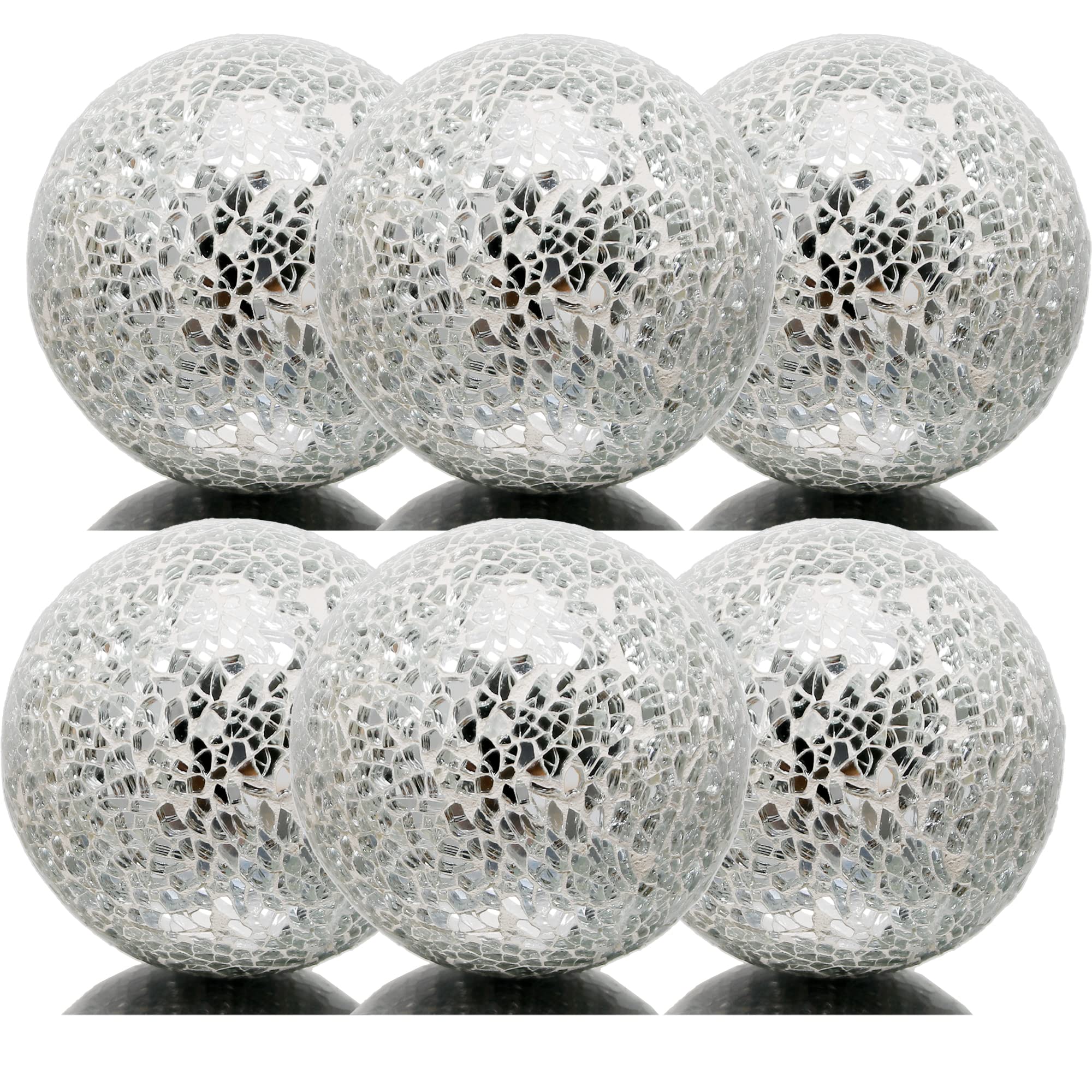 vskikris 6pcs 3.15in Silver Mosaic Glass Sphere Ball Decorative Mosaic Glass Orbs Mosaic Deco ...