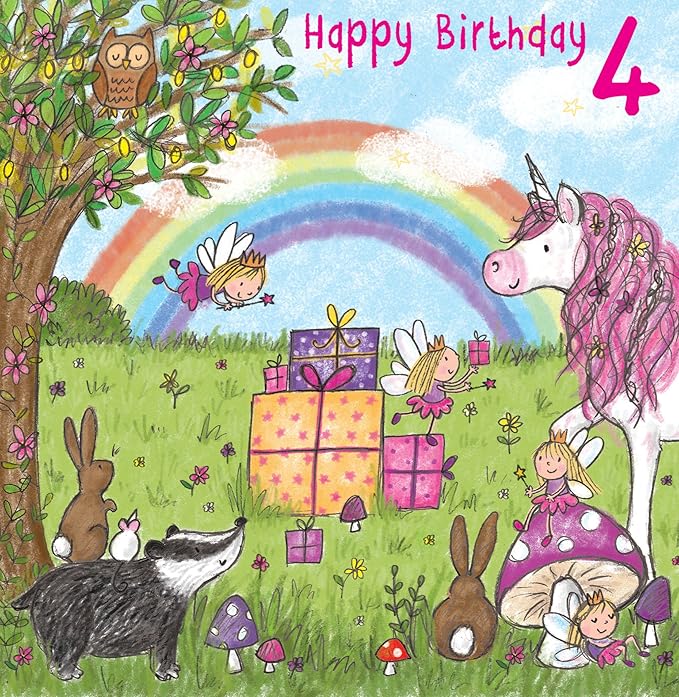 Twizler 4th Birthday Card For Girl With Magical Unicorn Fairies twizler-4th-birthday-card-for-girl-with-magical-unicorn-fairies