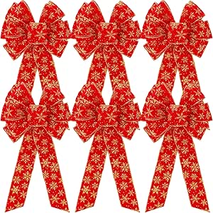 Amazon.com: 6 Pcs Christmas Bow Large with Golden Snowflake 10 x 20 ...