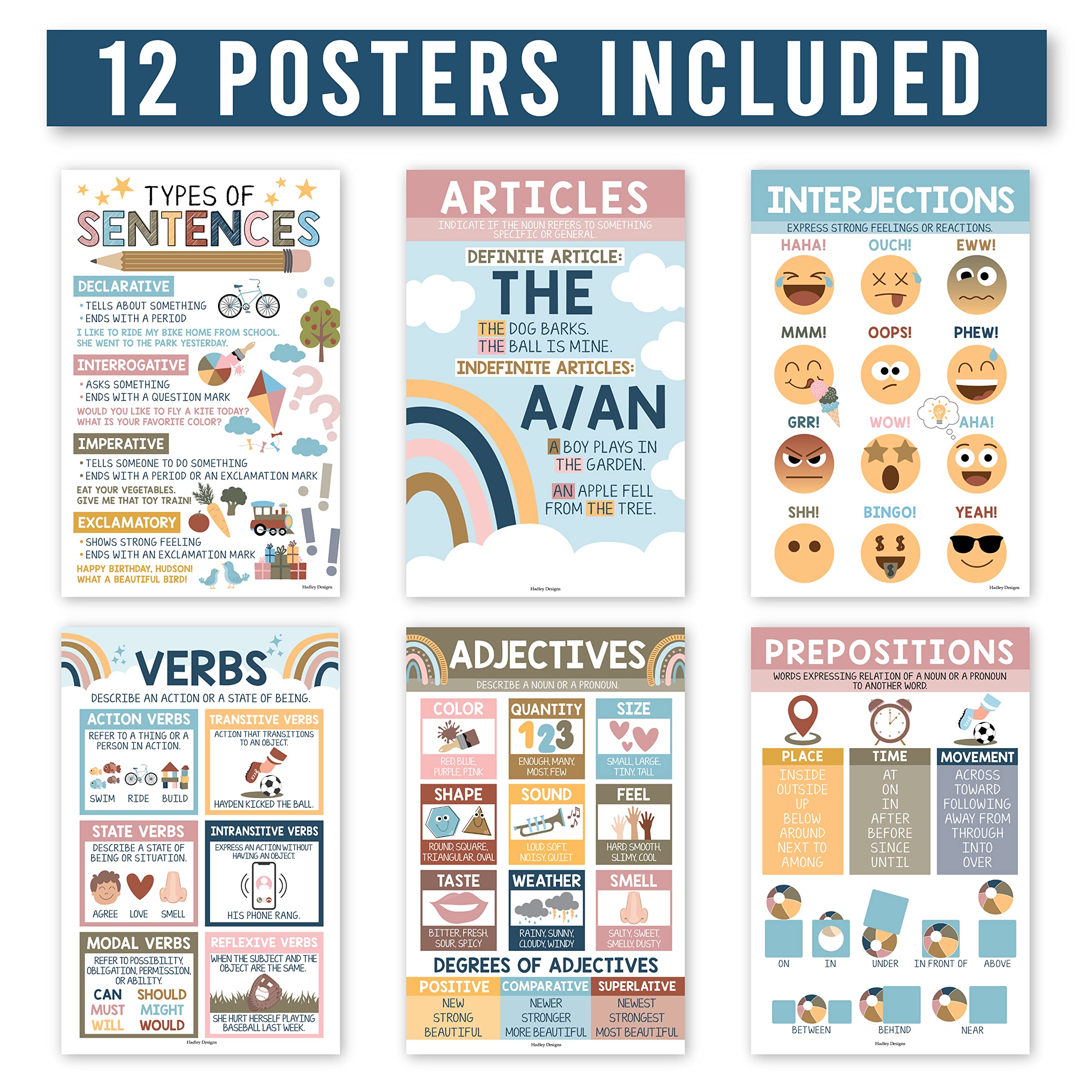 Mua Hadley Designs Parts Of Speech Posters For Classroom - 12 Grammar ...