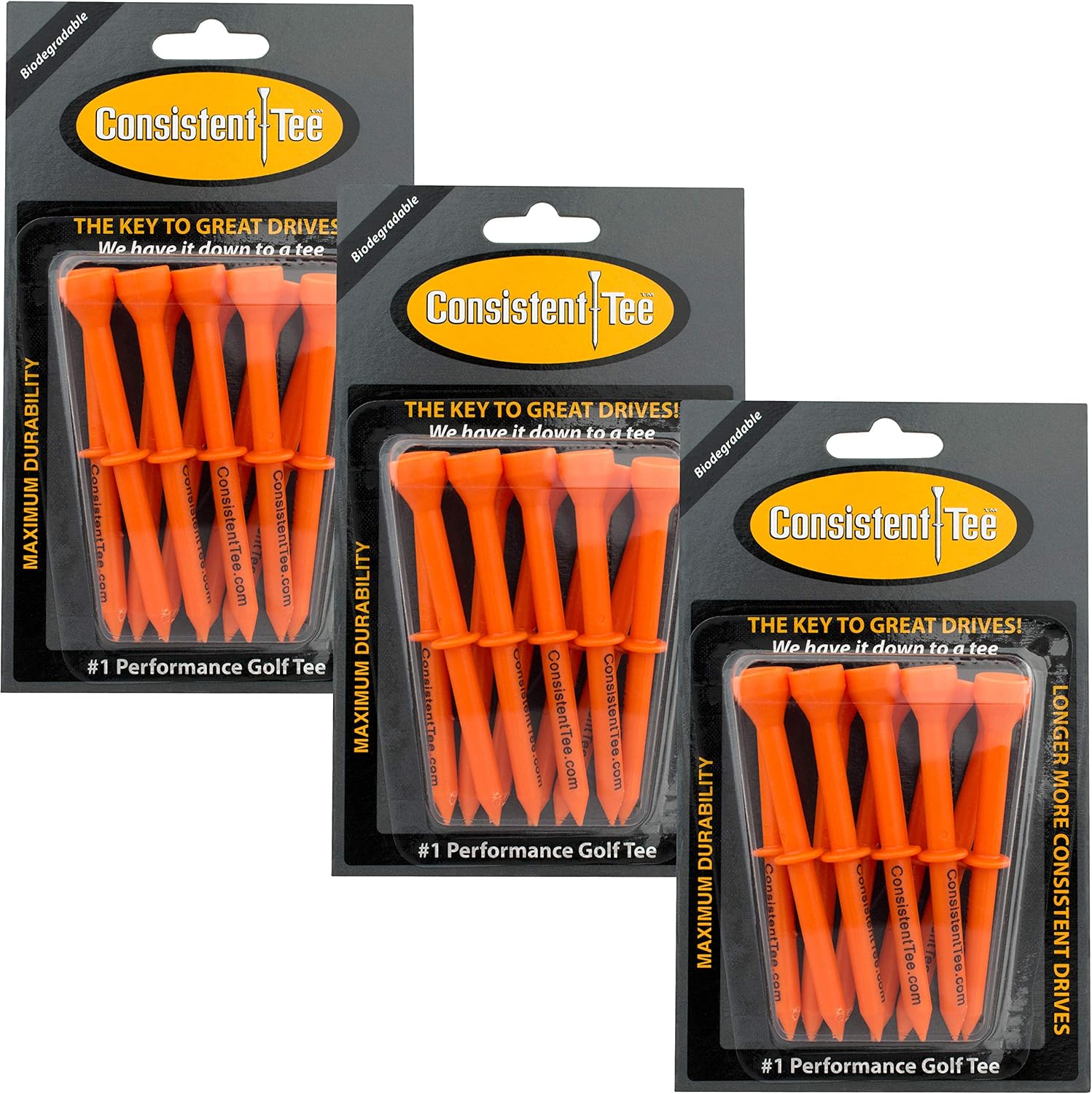Amazon.com : Consistent 3 Tee 3 1/4" Golf Tee Pack - Orange : Sports ...