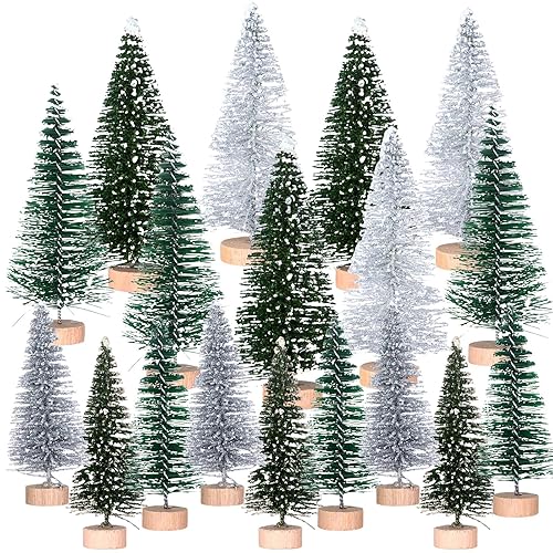 18Pcs Miniature Pine Trees Sisal Trees with Wood Base Christmas Tree ...
