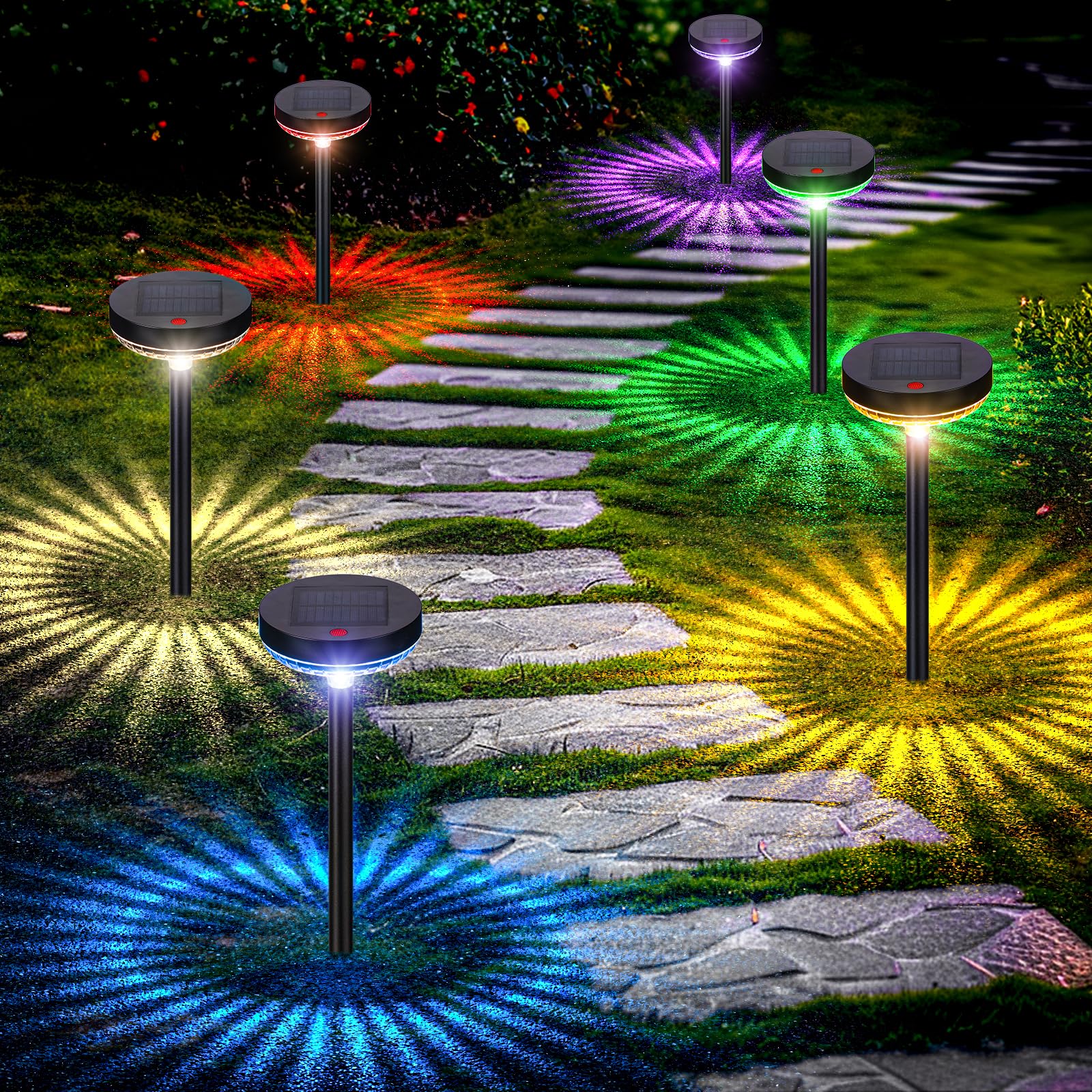 Bright Solar Outdoor Pathway Lights 6 Packs, Warm White & Color ...