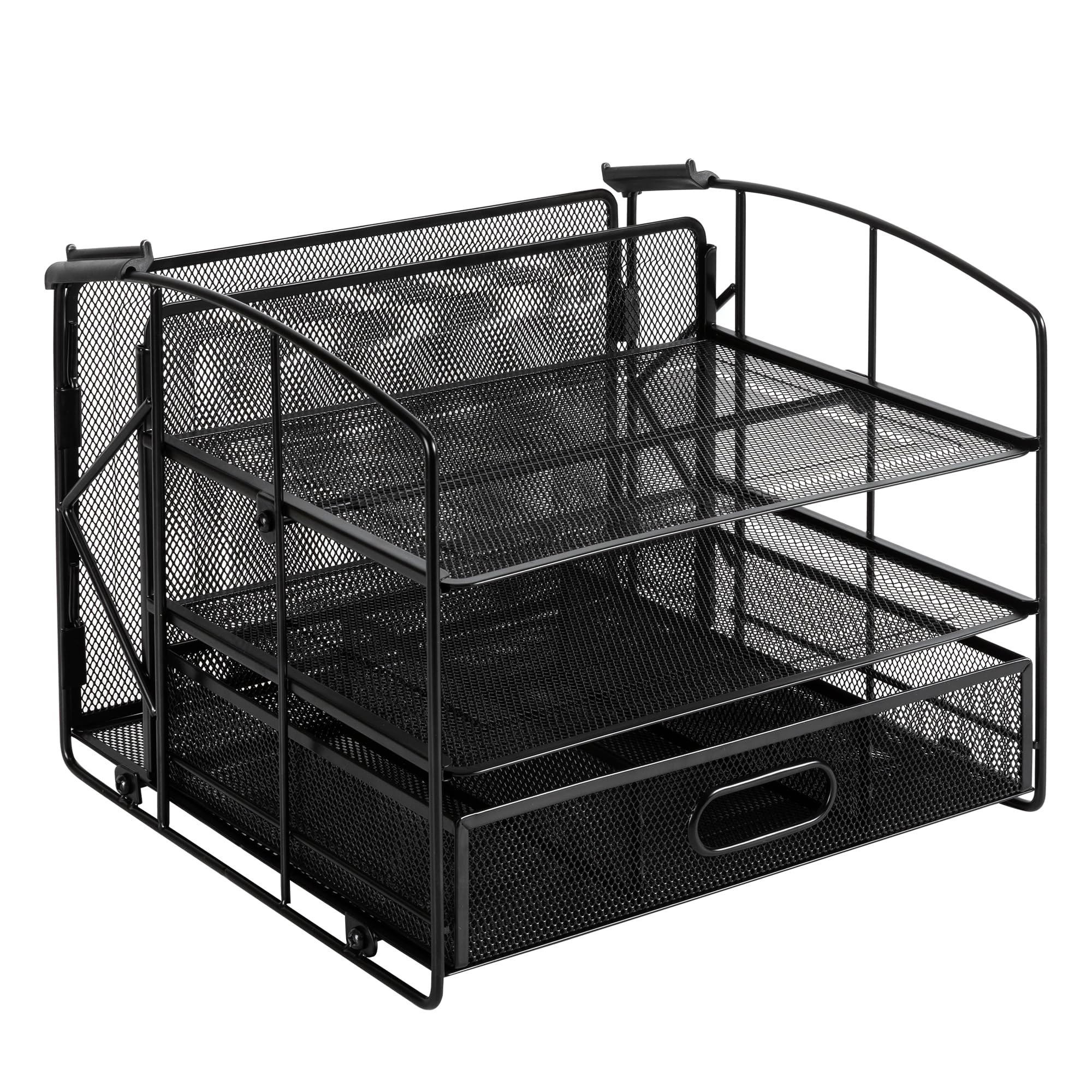 Amazon Basics Rectangular Desk Organizer 3 Tray w/Sliding Drawer and Hanging File Holder, Black ...