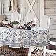 Amazon.com: Blue Floral Oval Tablecloth 60x84 Inch, Blue and White ...