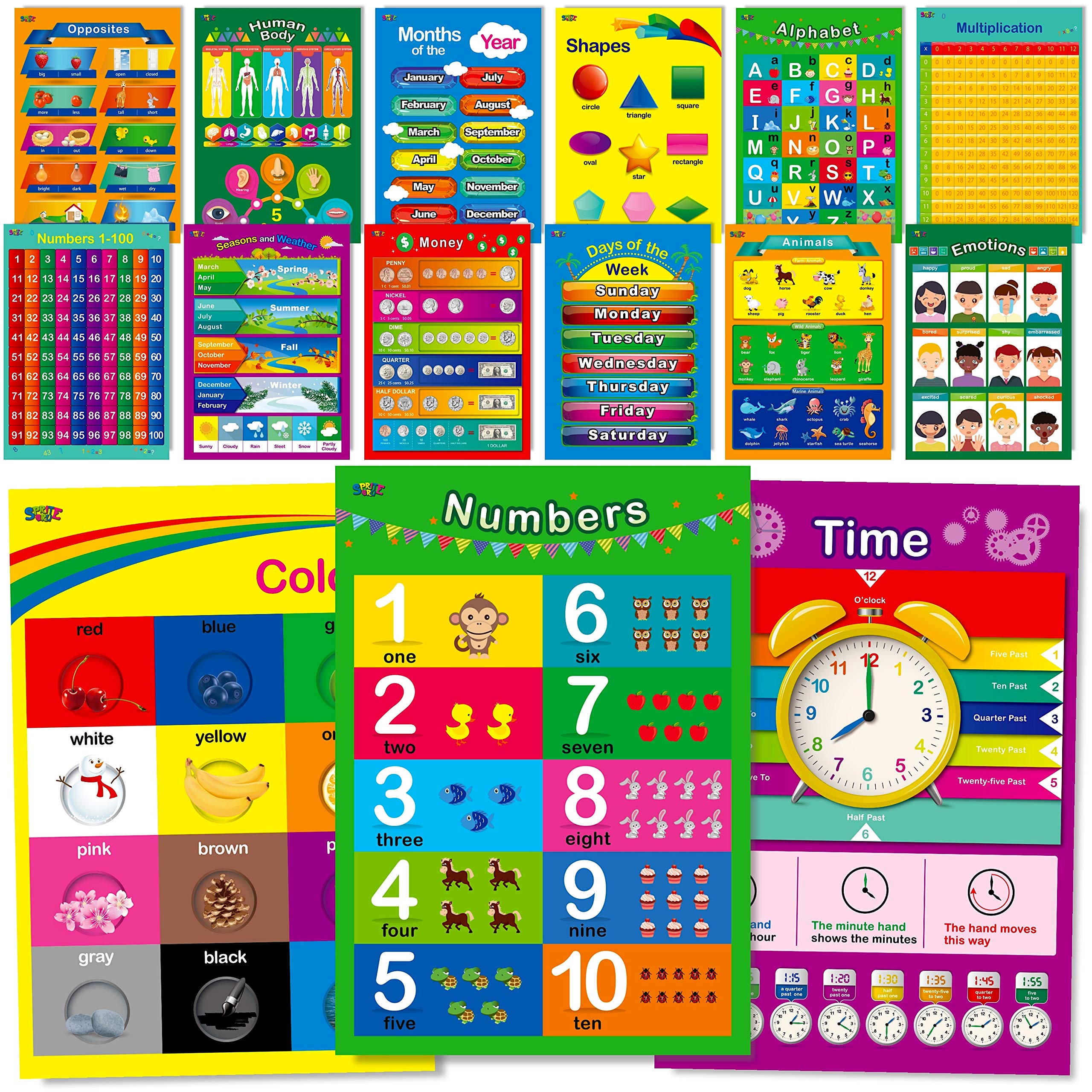 Mua 15 Educational Posters, Alphabet, Shapes, Colors, Numbers 1-100 ...