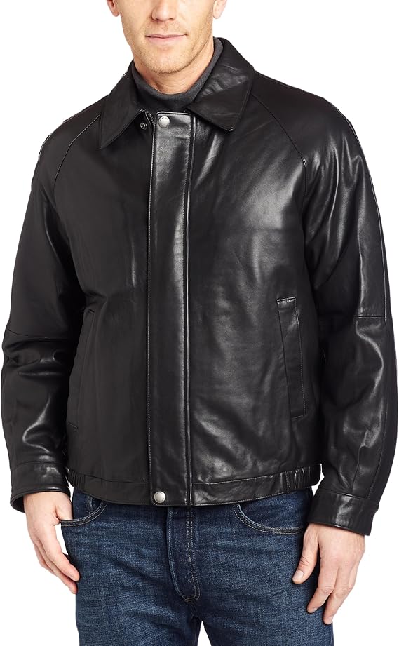Perry Ellis Portfolio Mens New Zealand Lambskin Leather Jacket, Black ...