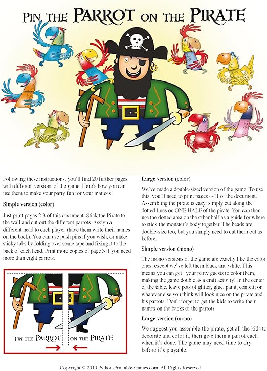 Amazon.com: Printable Pin the Parrot on the Pirate Party Game for Mac ...