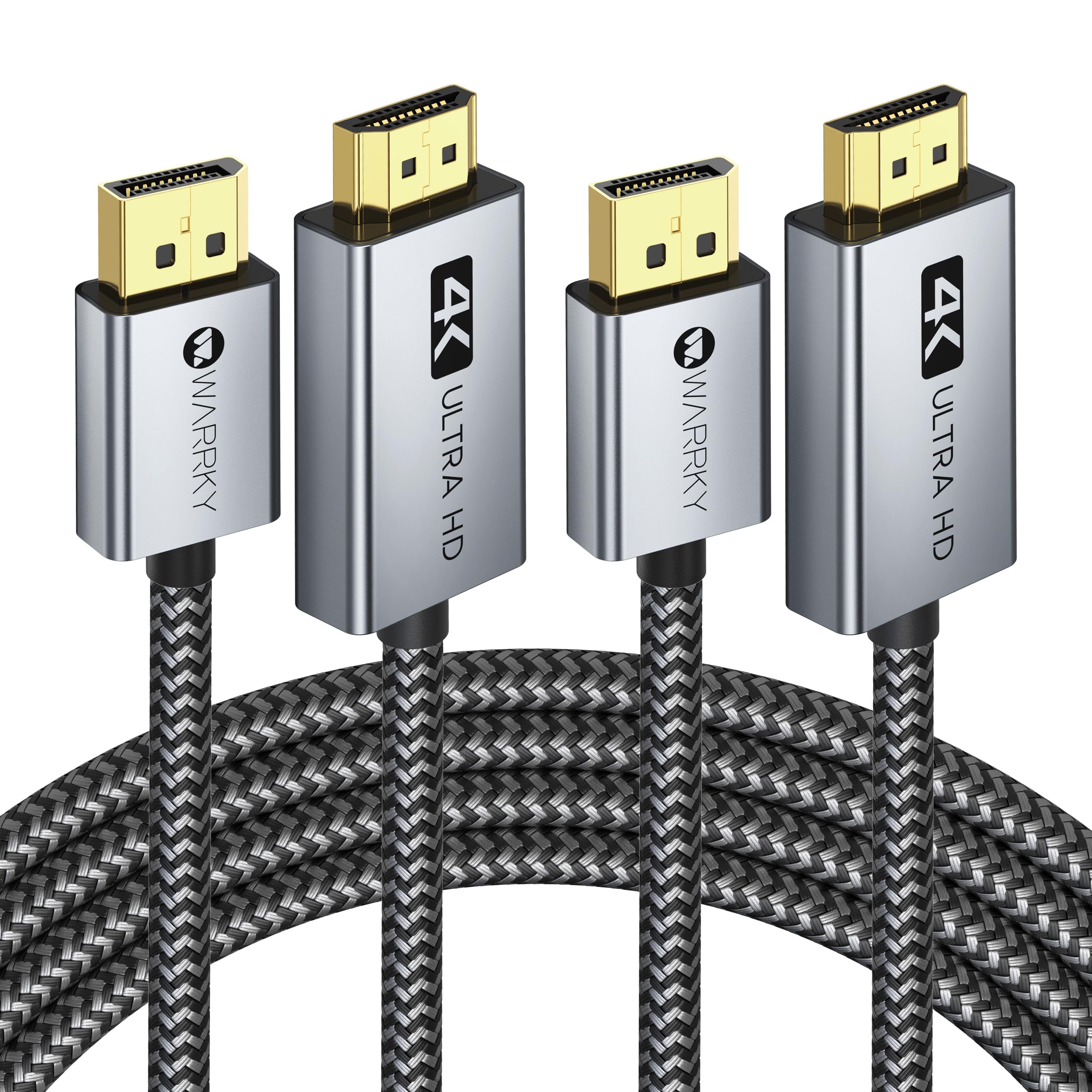 Warrky 4K DisplayPort to HDMI Cable Adapter 6FT 2 Pack, [Aluminum Shell ...