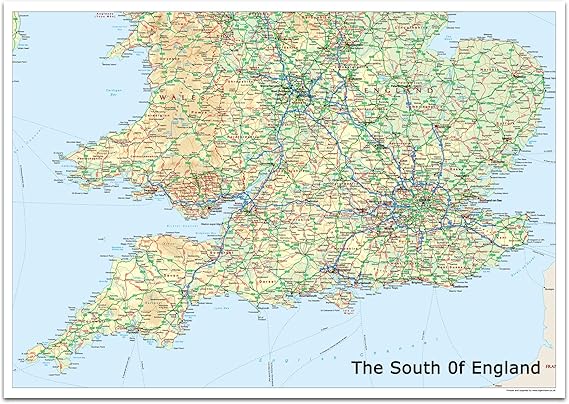 The South of England Map 100 x 70 cm: Amazon.co.uk: Office Products