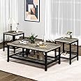 Amazon.com: Lamerge 3 Pieces Living Room Table Set, Industrial Coffee ...