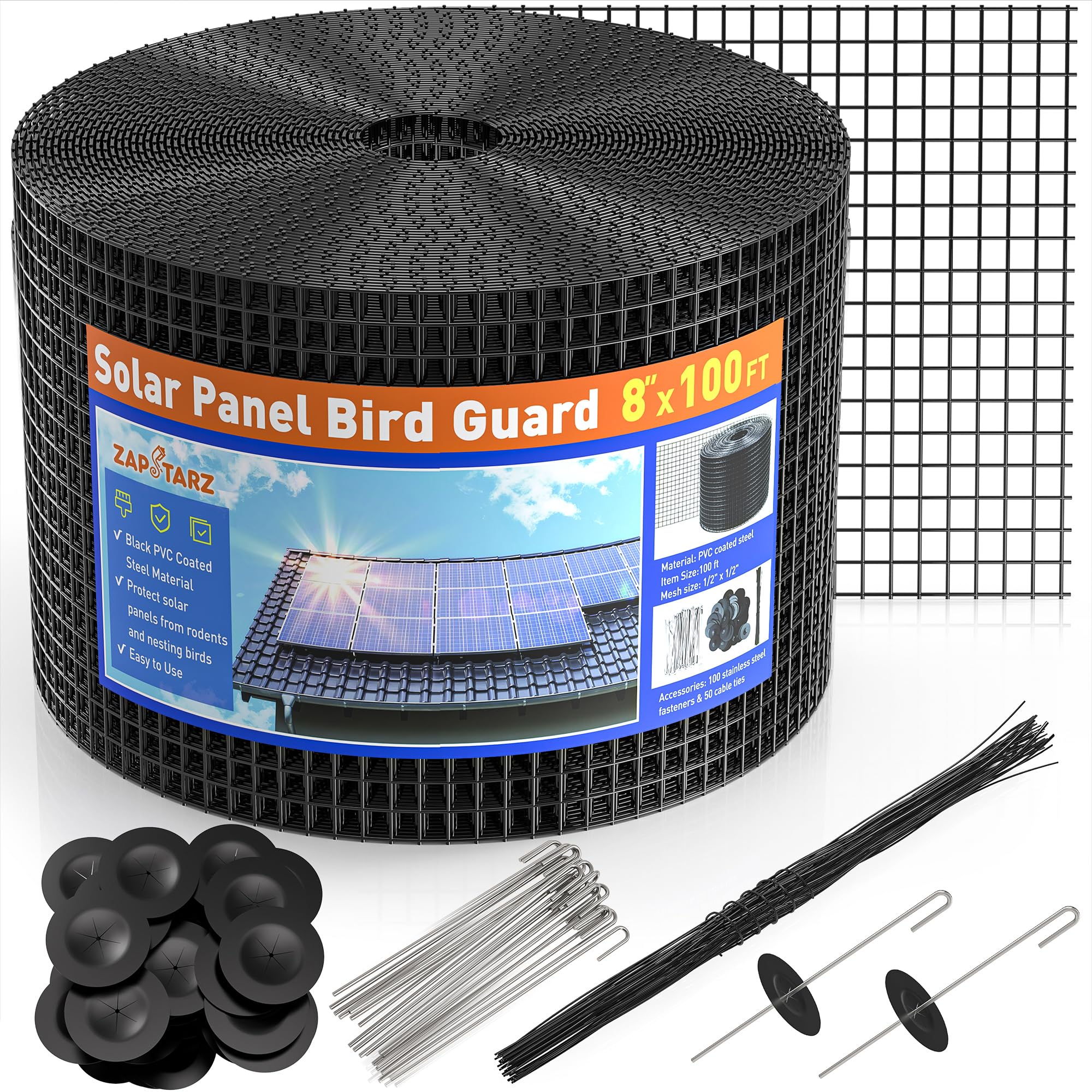 Zapstarz 8 inch x 100ft Solar Panel Bird Guard, Wire Mesh Critter Guard ...