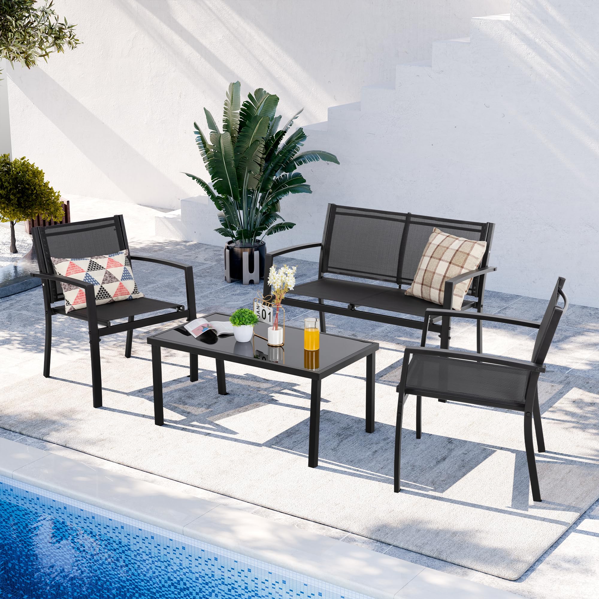 Shintenchi 4 Pieces Patio Furniture Set All Weather Textile Fabric ...