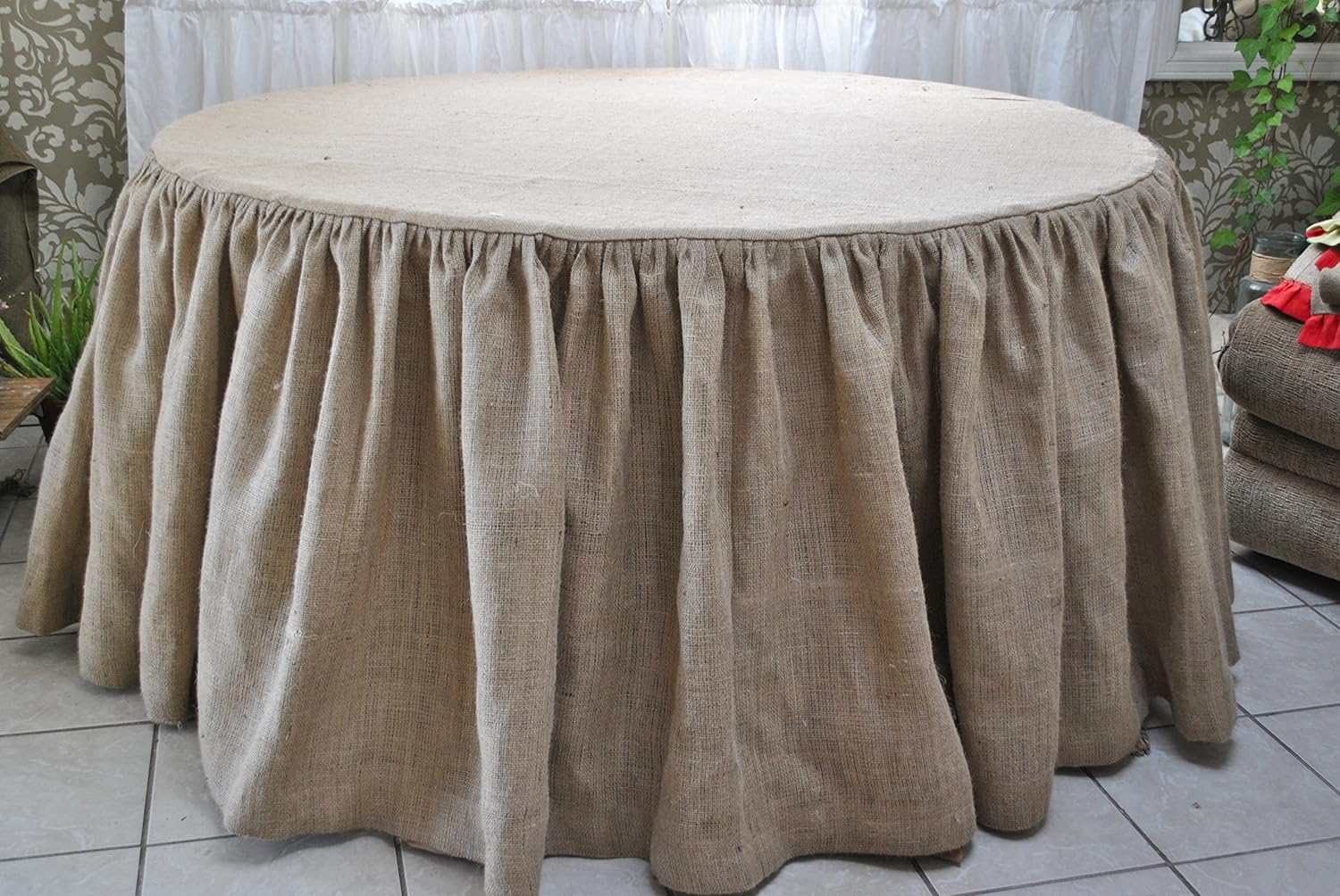 Amazon.com: Round Burlap Gathered Skirt Tablecloth: Handmade