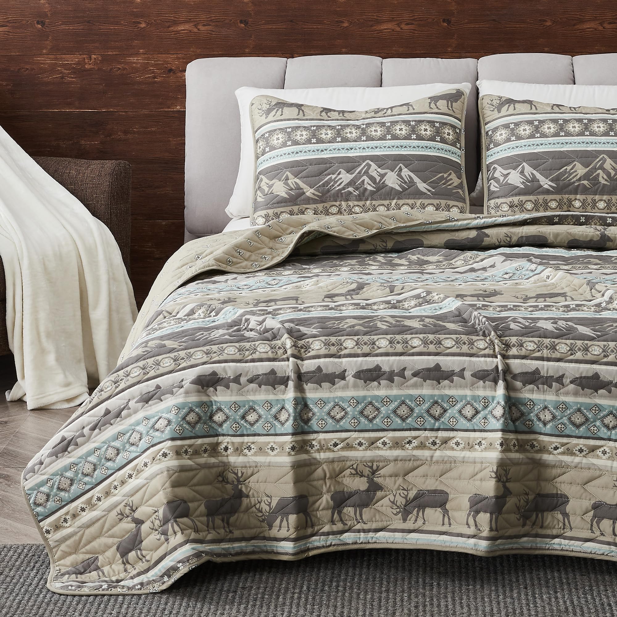 Great Bay Home 3-Piece Reversible Rustic Lodge Bedspread Quilt with 2 ...